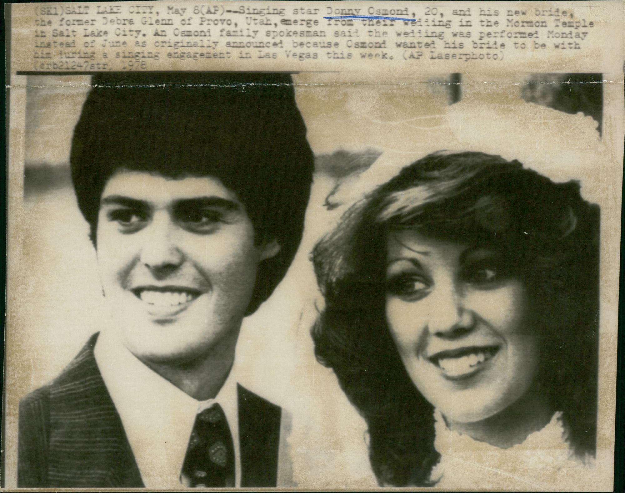 Donny Osmond and Debra Glenn - Vintage Photograph