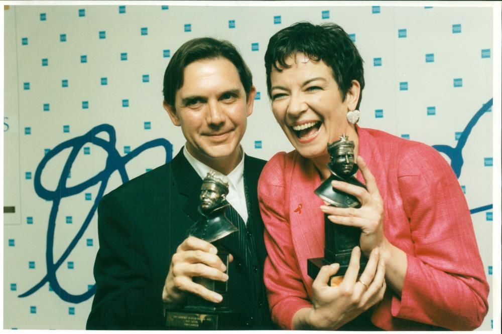 Clare Higgins and David Bamber poses with Lawrence Olivier Awards - Vi