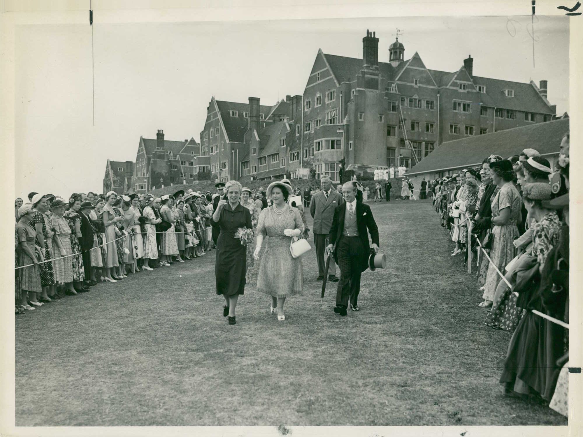 Queen Elizabeth The Queen Mother with Miss N. M. Horobin and Sir Roder