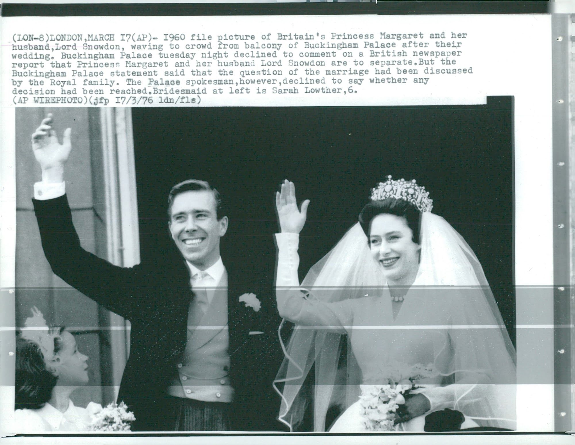Princess Margaret and Lord Snowdon on the balcony of Buckingham Palace