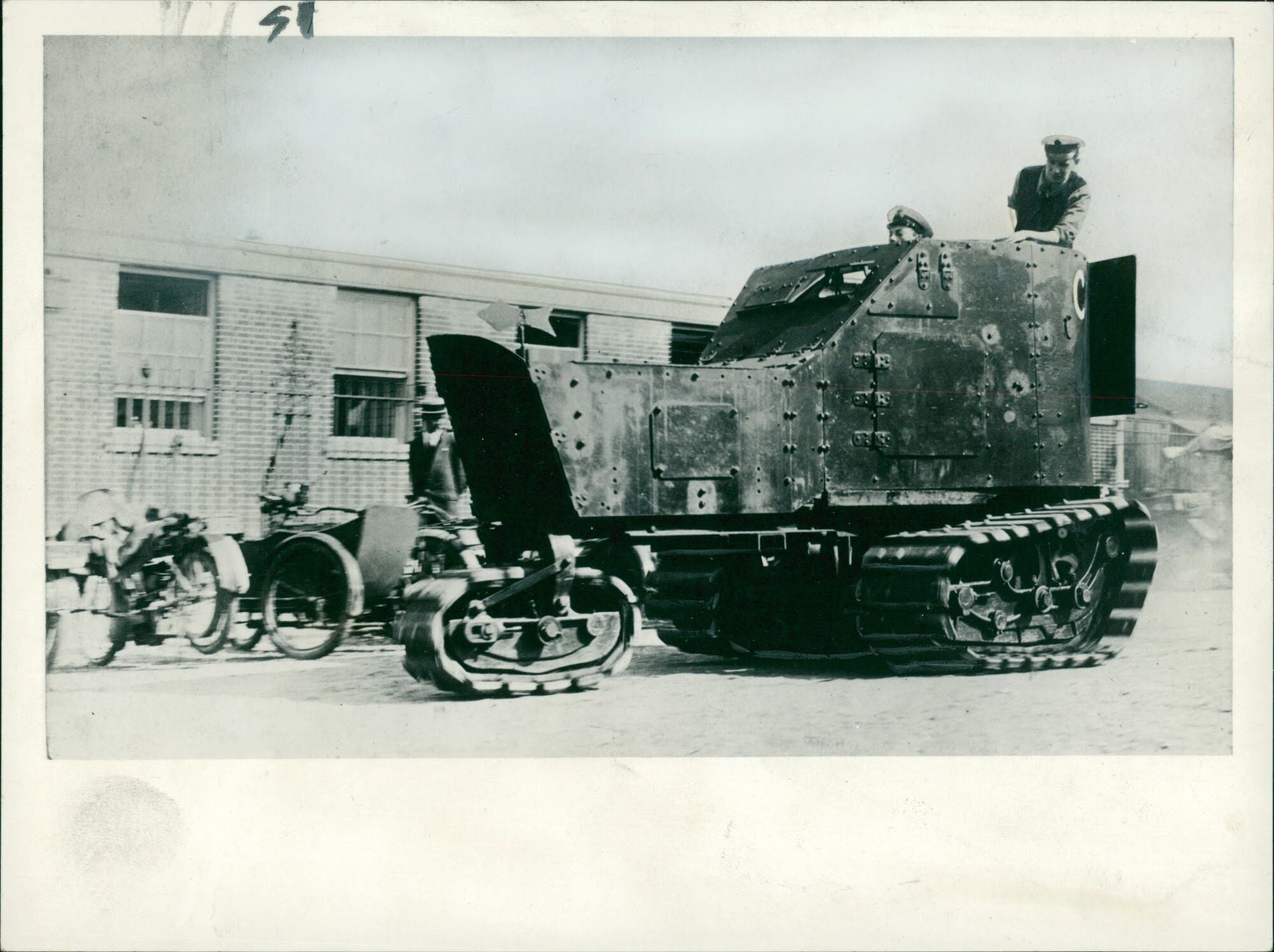 A photograph of an armoured caterpillar tractor taken at the Talbot Mo