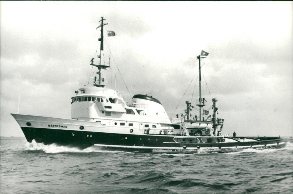 Ship:Tug Aids British Trawlers in Cod War - Vintage Photograph
