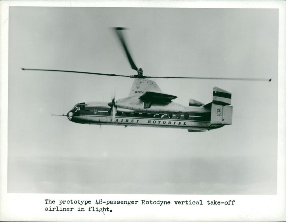 the prototype 48-passenger Rotodyne vertical take-off. - Vintage Photo