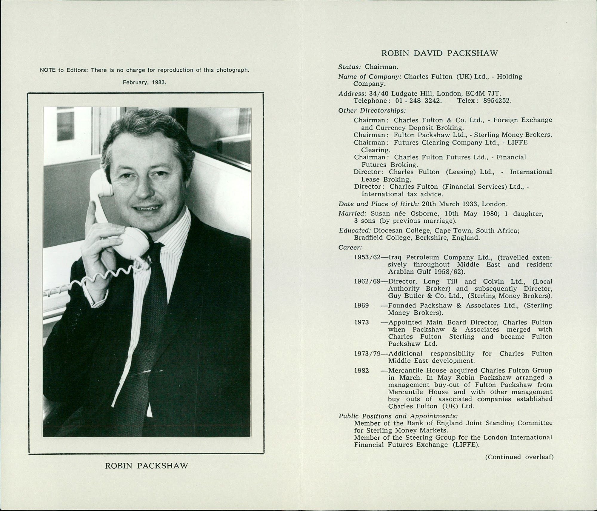 Robin Packshaw - Vintage Photograph