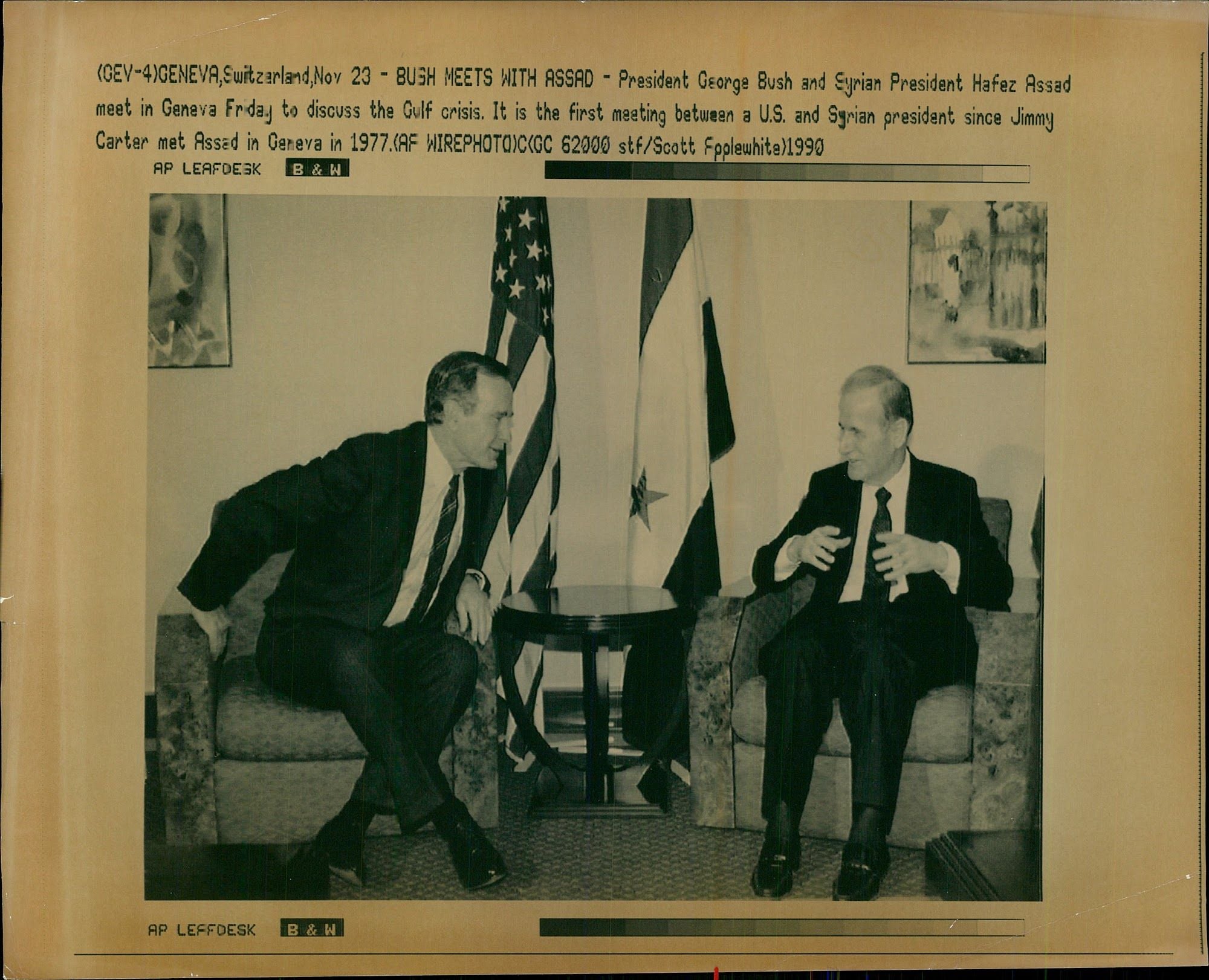 President George Bush meets with Syrian President Hafez al-Assad - Vin