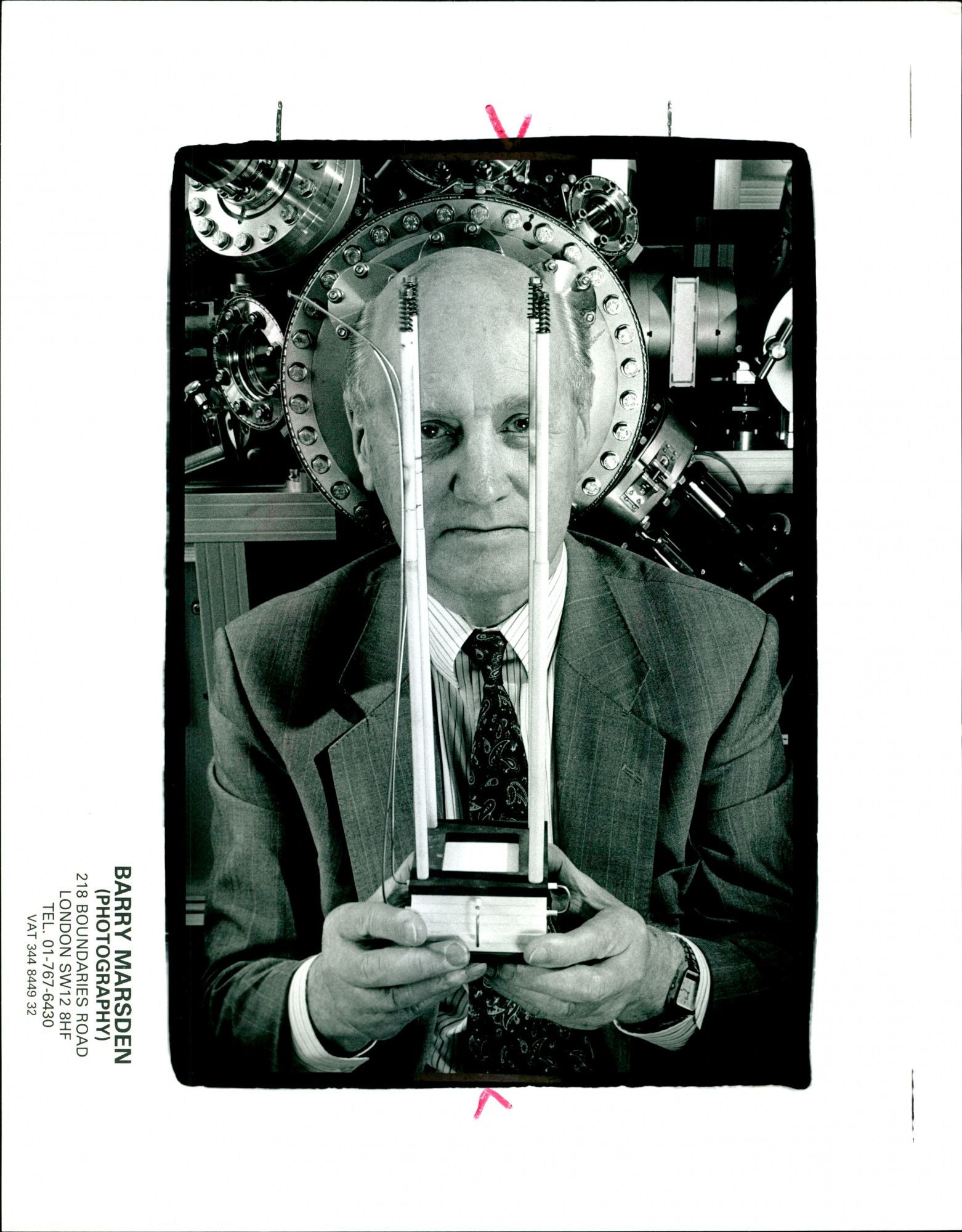 Professor Brian Steele with a hydrogen-powered cell - Vintage Photogra