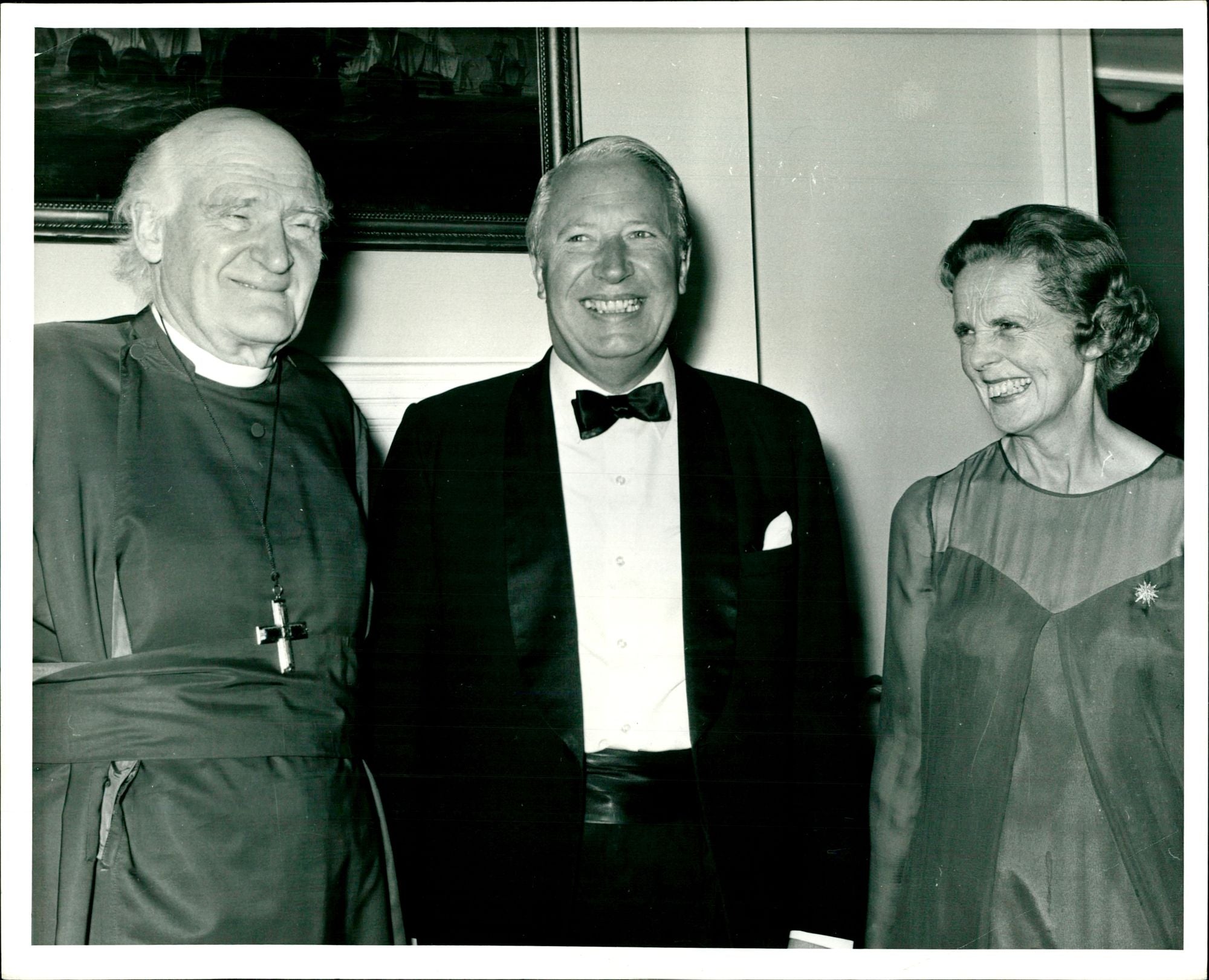 Michael Ramsey with his wife Lady Ramsey and Edward Heath. - Vintage P