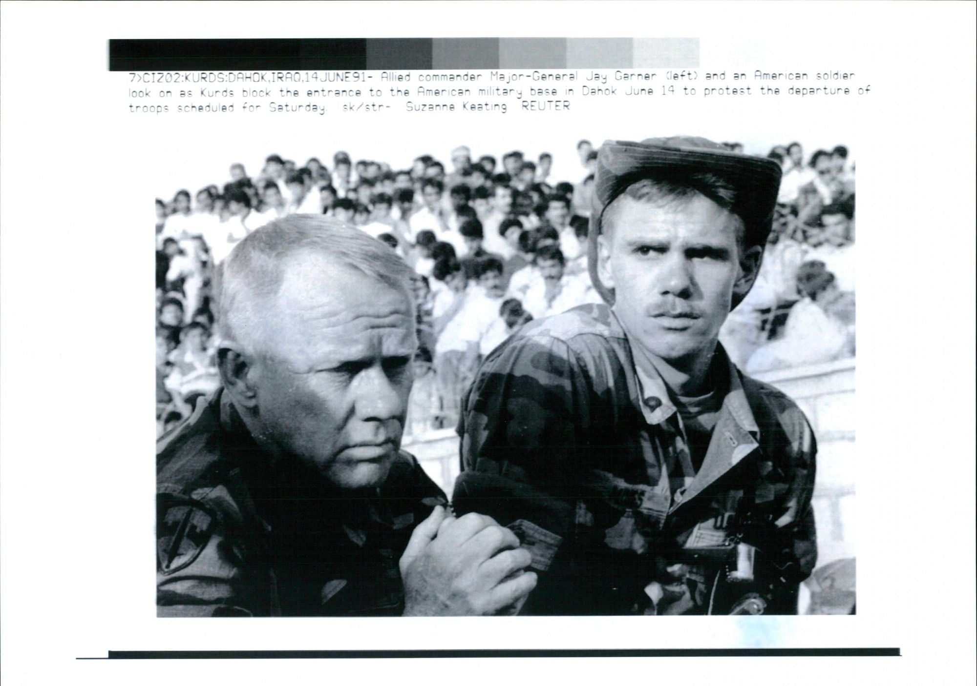 Major General Jay Garner and an American soldier. - Vintage Photograph