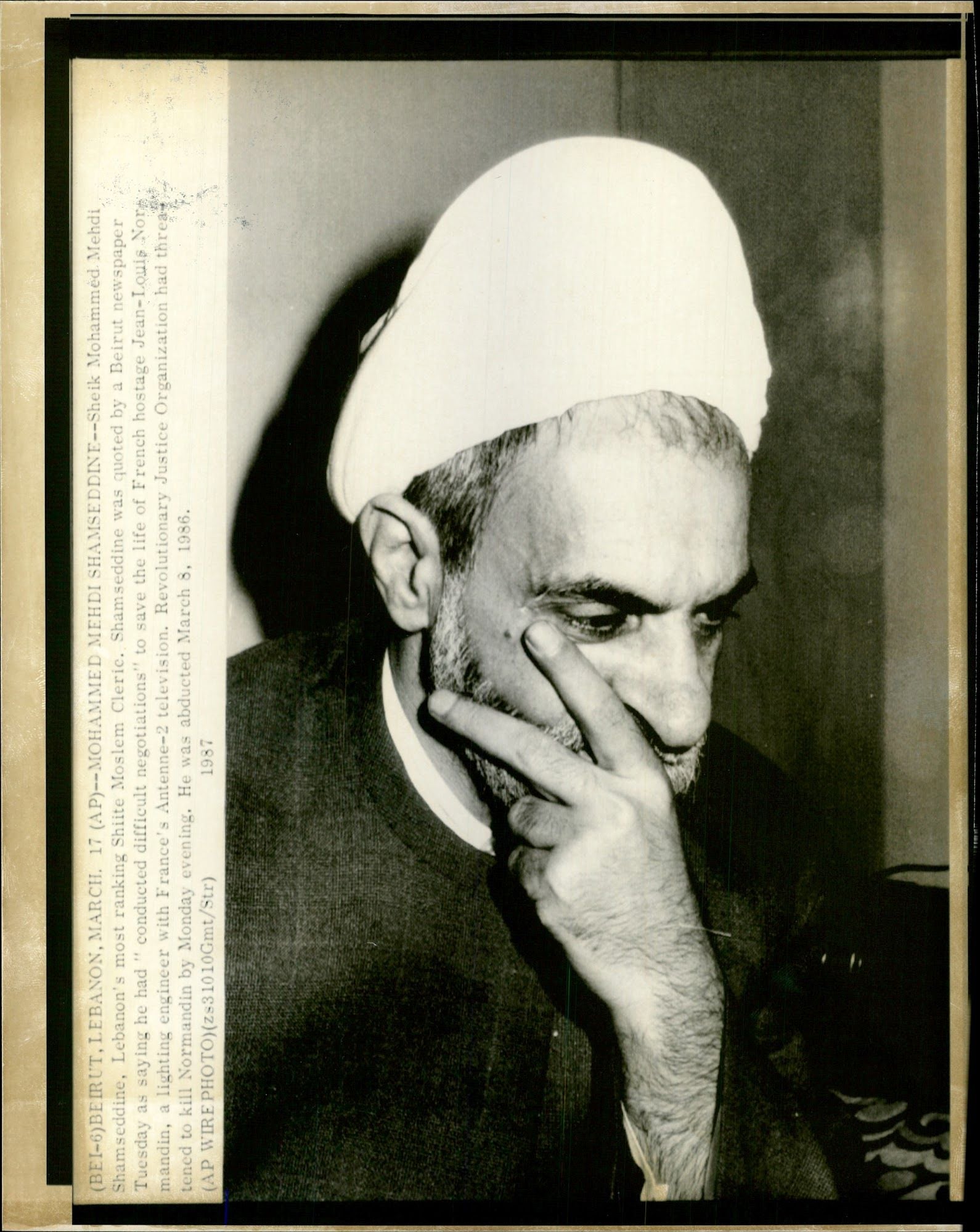 A photo of Sheikh Mohammad Mehdi Shamseddine, Lebanon's highest Shi'it