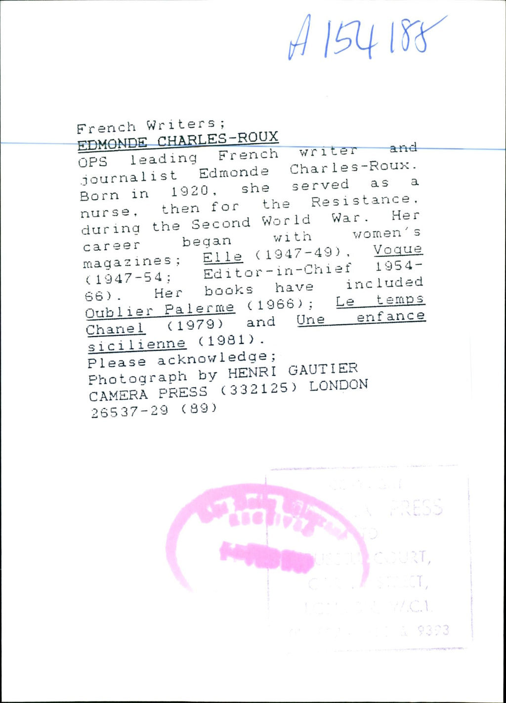 Edmonde Charles-Roux - Vintage Photograph