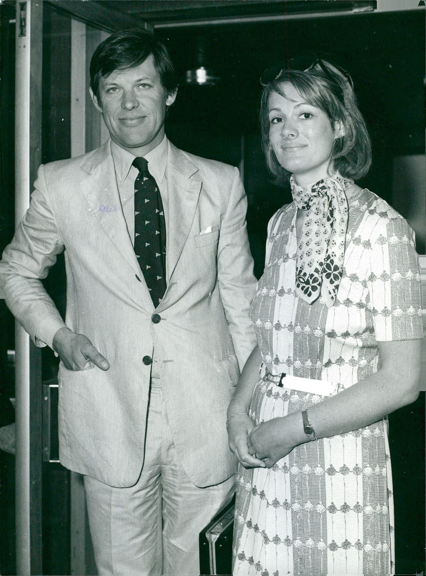 Portrait Peter Jay Diplomat and Wife Margaret at Heathrow Airport. - V