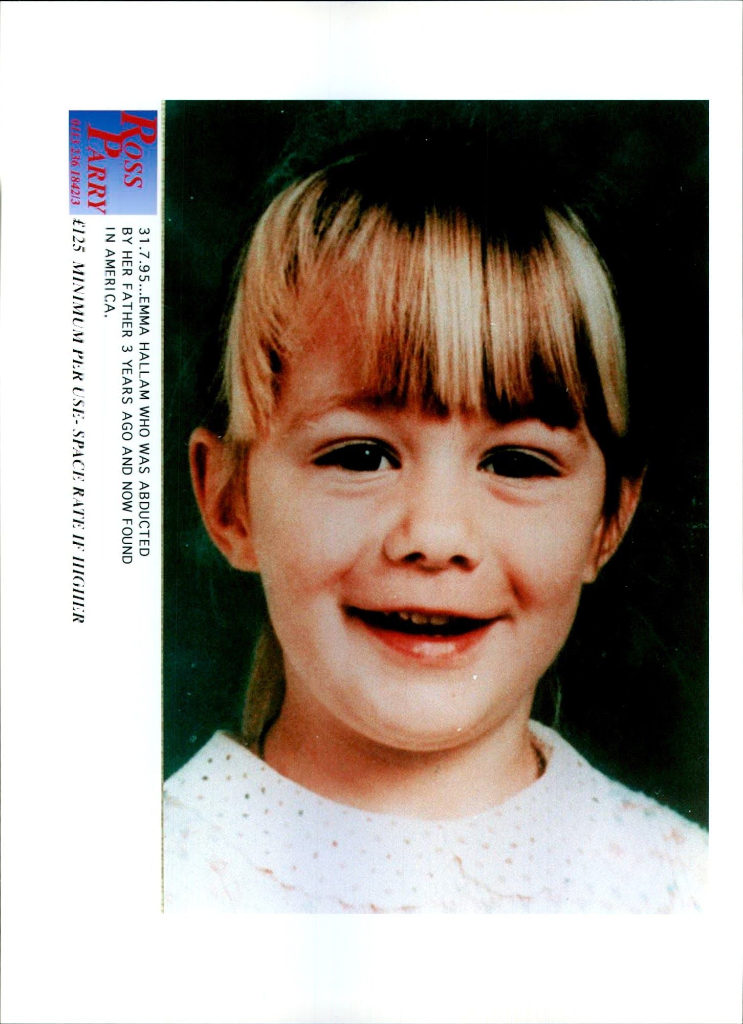 1995 EMMA HALLAM WHO WAS ABDUCTED HER FATHER YEARS AGO AND NOW FOUND A