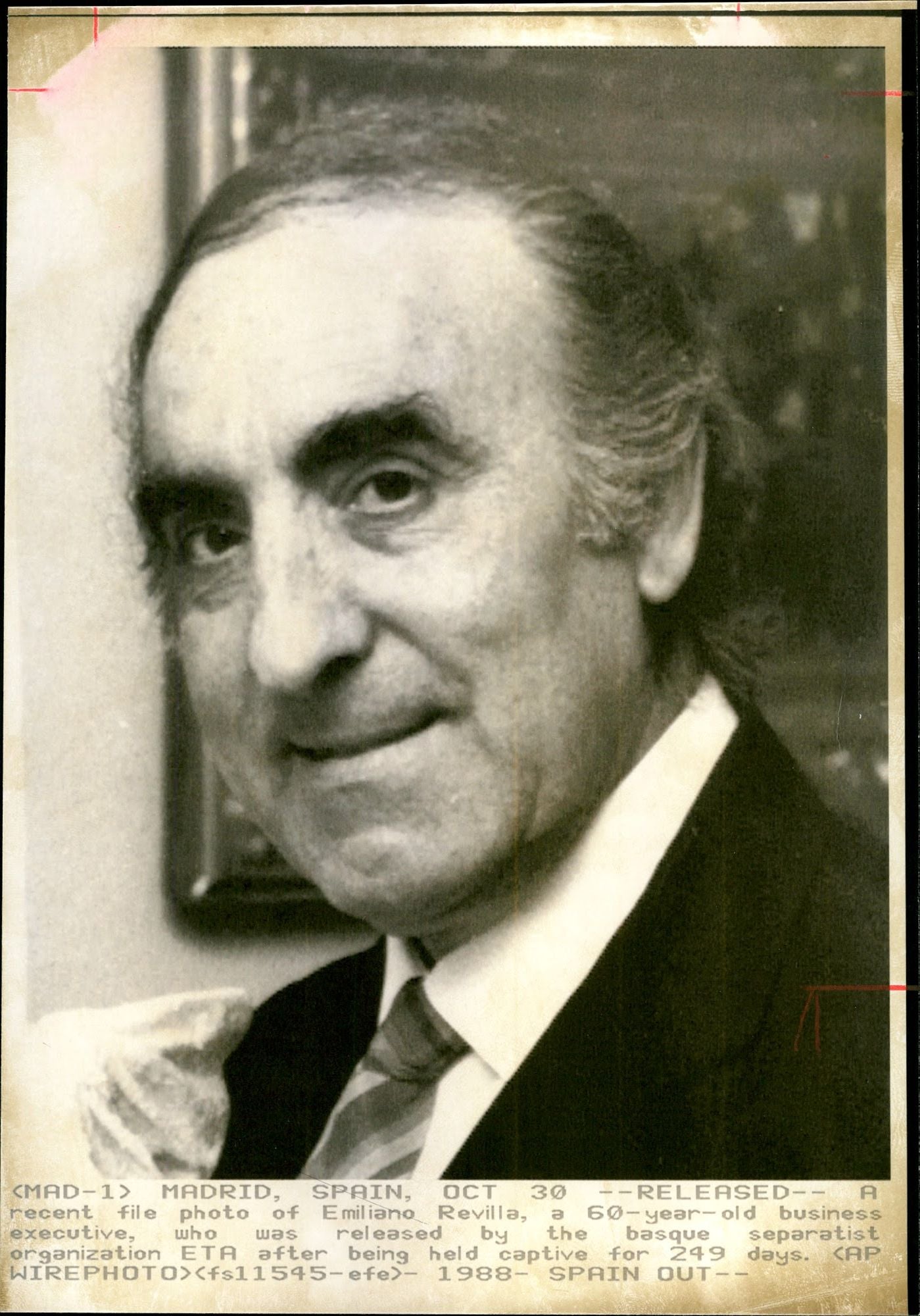 1988 EMILIANO REVILLA WAS RELEASED THE BASQUE SEPARATIST ORGANIZATION