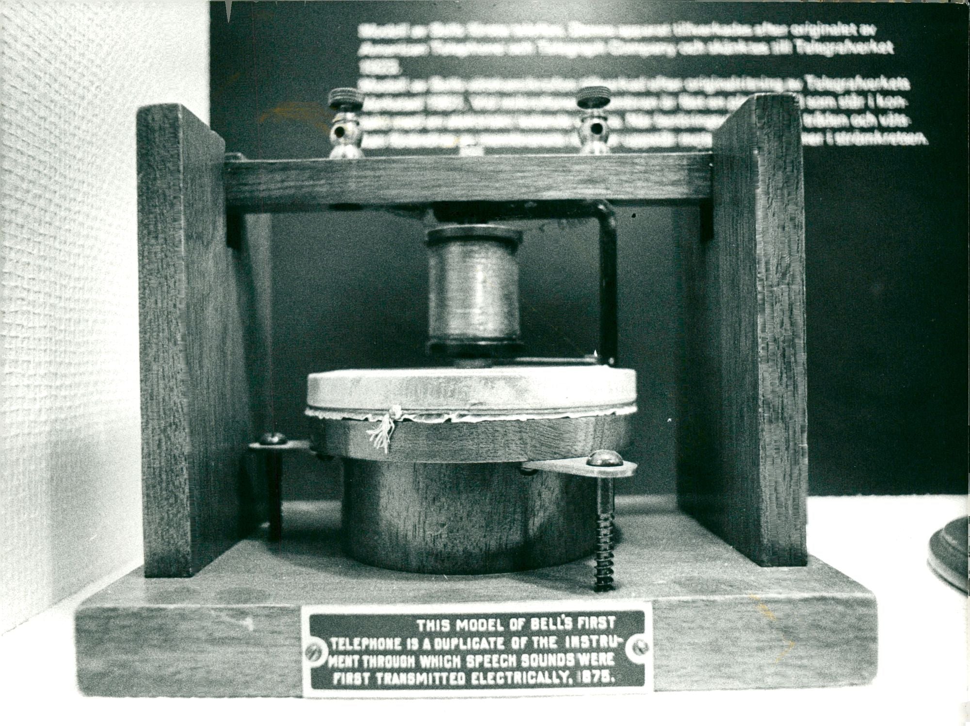 Model of Bell's first telephone in 1875 is displayed at the Telemuseum
