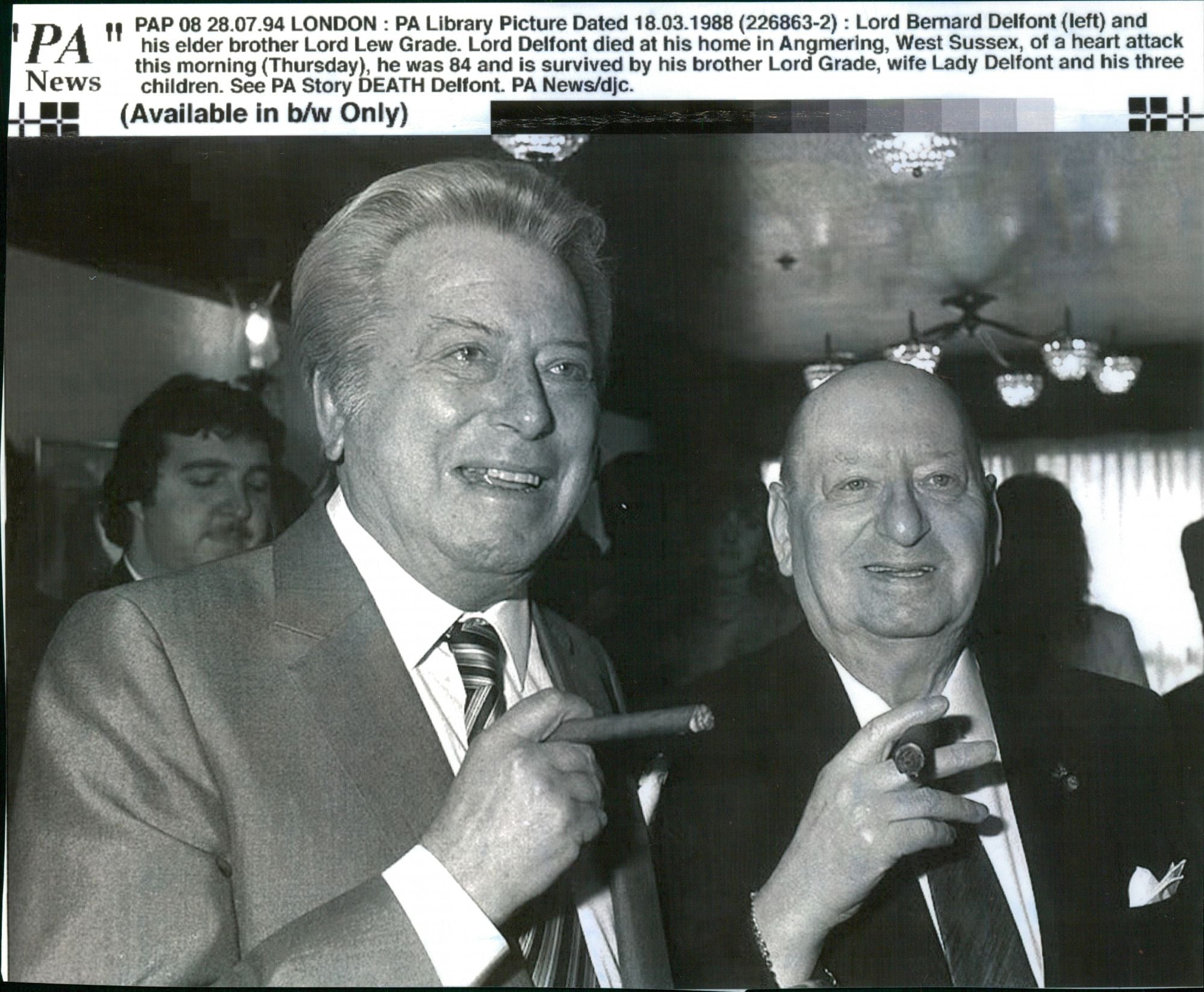 Lord Bernard Delfont and Lord Lew Grade. - Vintage Photograph