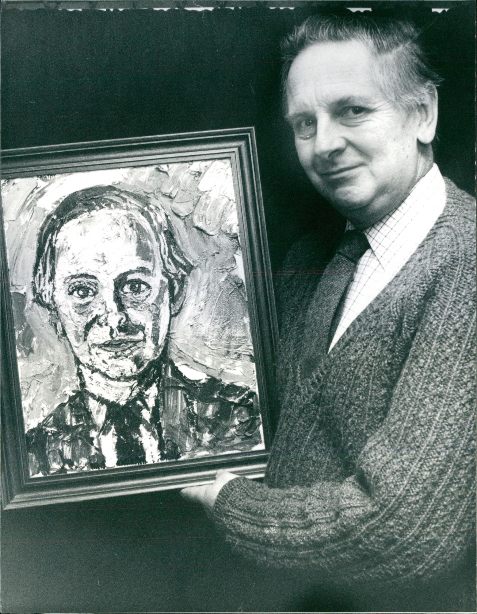 British journalist John Timpson with his portrait by John Bratby - Vin