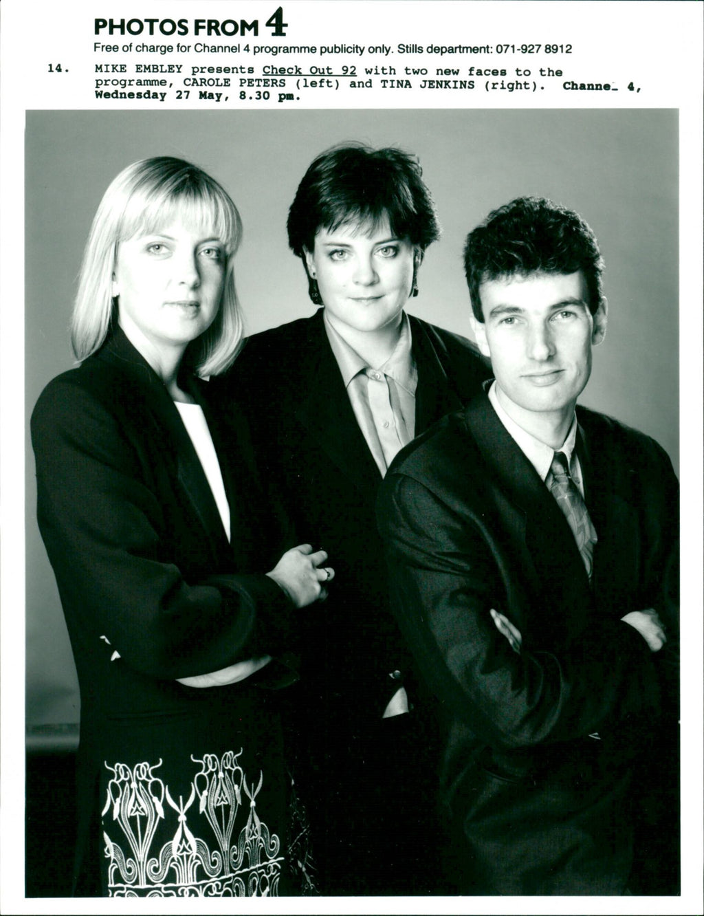 Mike Embley, Carole Peters and Tina Jenkins in Check Out 92 - Vintage