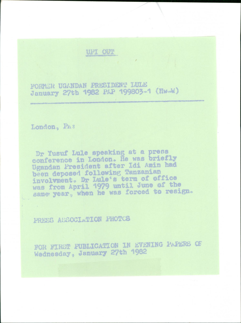 Former Ugandan president Yusufu Lule at a press conference - Vintage P