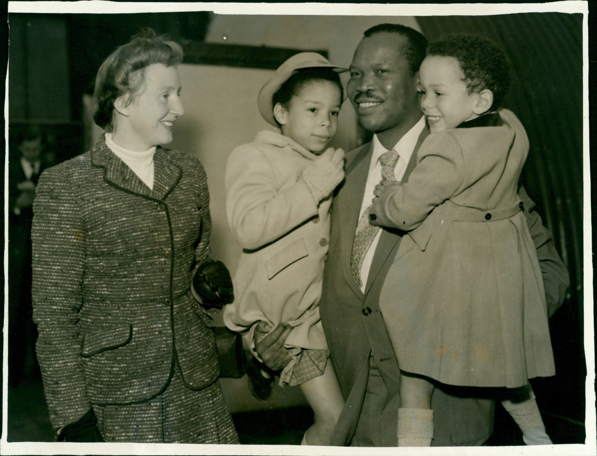 Seretse Khama with his wife Ruth and two children. - Vintage Photograp