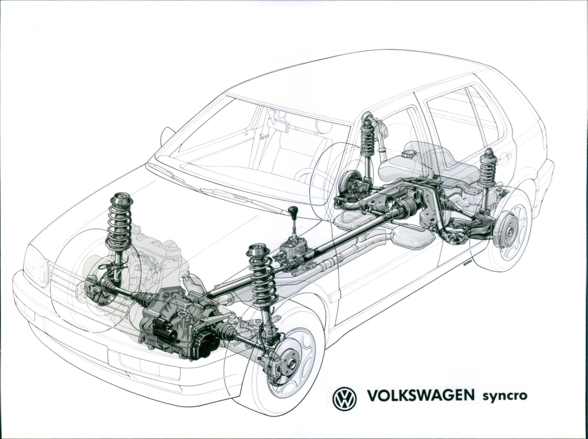 Drawing of 1994 Volkswagen syncro's axles - Vintage Photograph