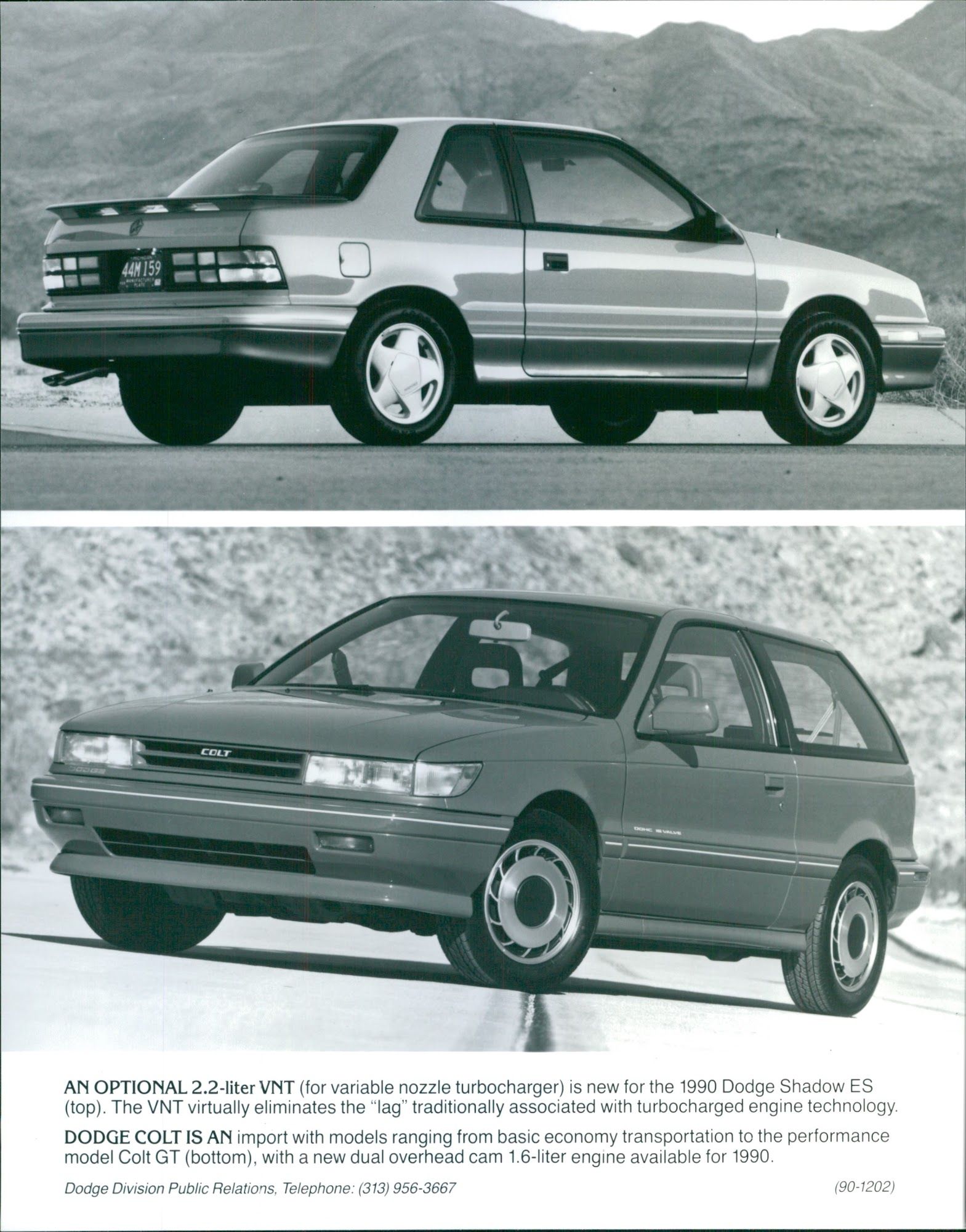 1990 Dodge Shadow ES and 1990 Dodge Colt GT - Vintage Photograph