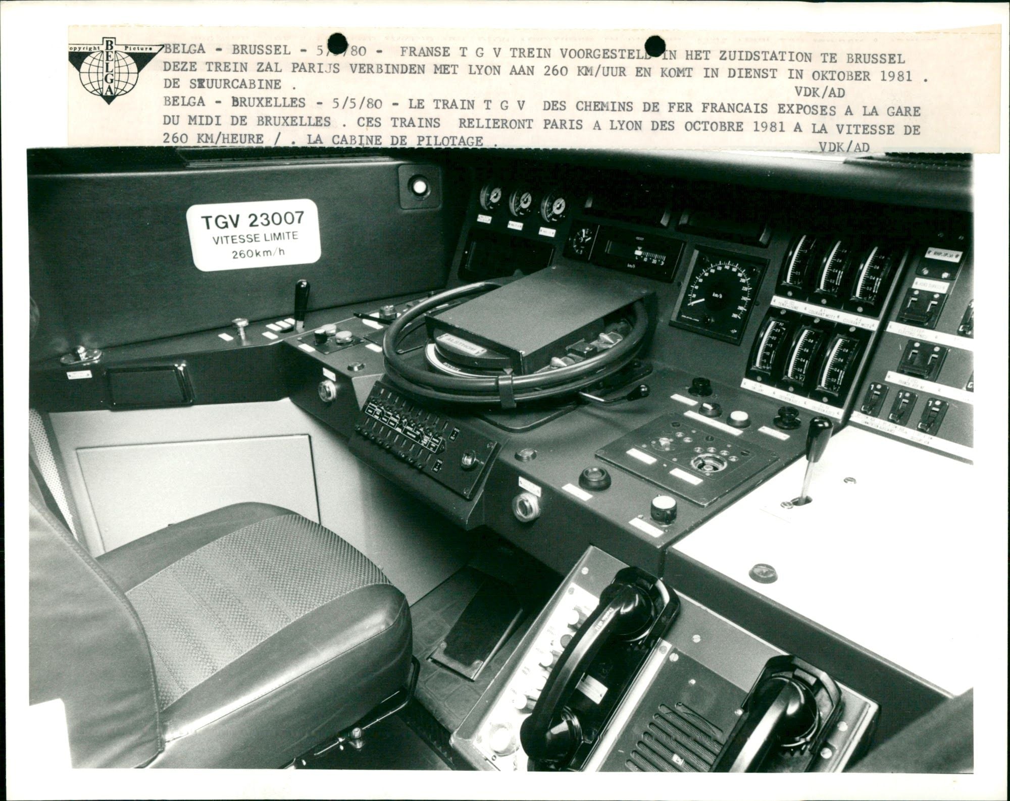 Interior of the conductor's cabin of a French TGV train - Vintage Phot