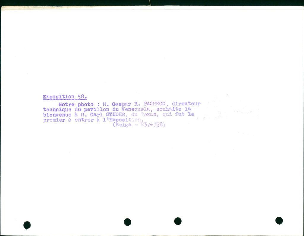 Mr. Gaspar R. Pacheco and Mr. Carl Studer. World Expo 1958 - Vintage P