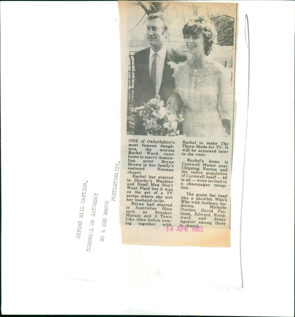 Rachel Ward and Bryan Brown celebrate their wedding in her family's re