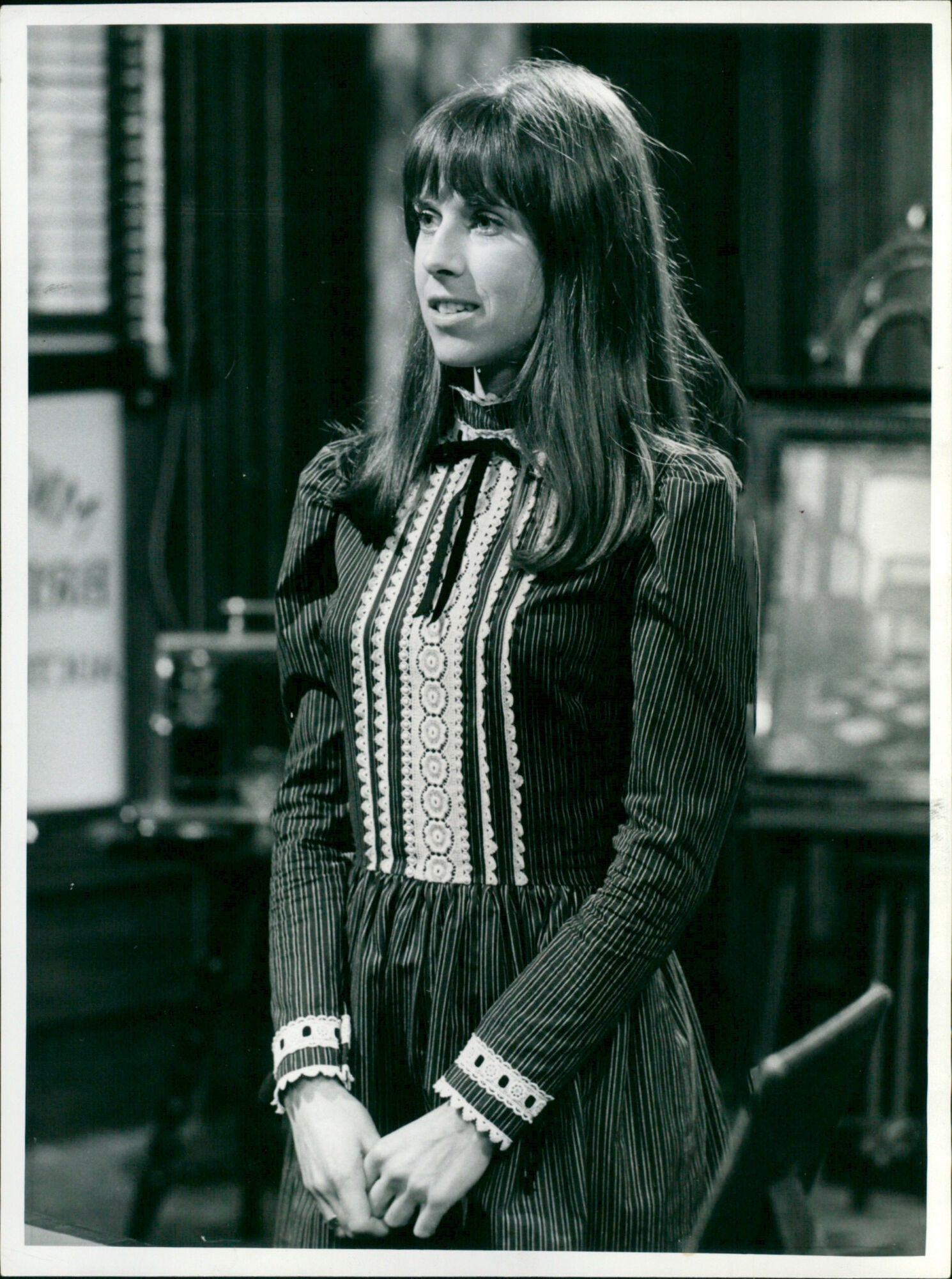 Angela Down poses for the television series Take Three Girls. - Vintag