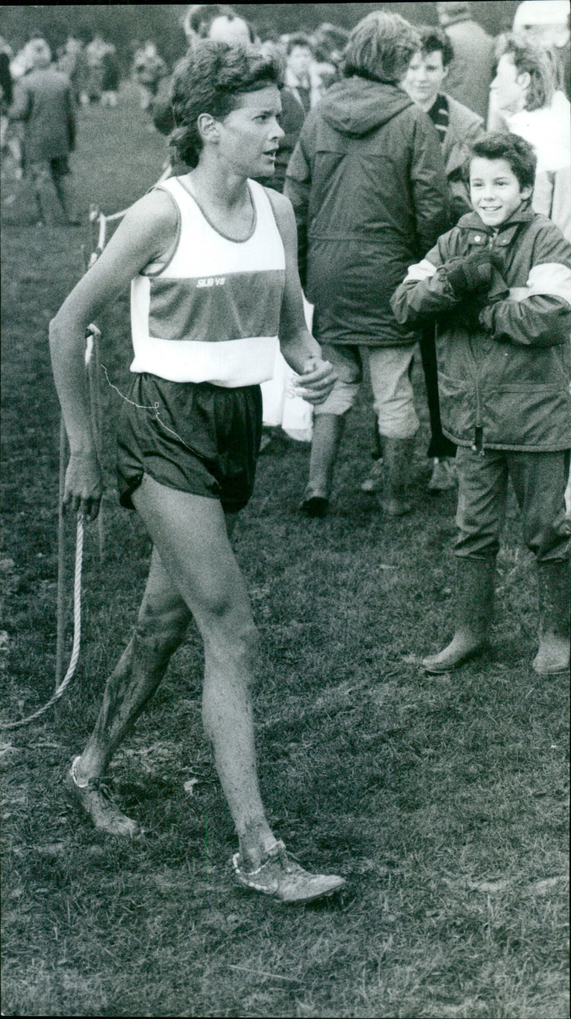 South African marathon runner Zola Budd finishes a race in Johannesbur
