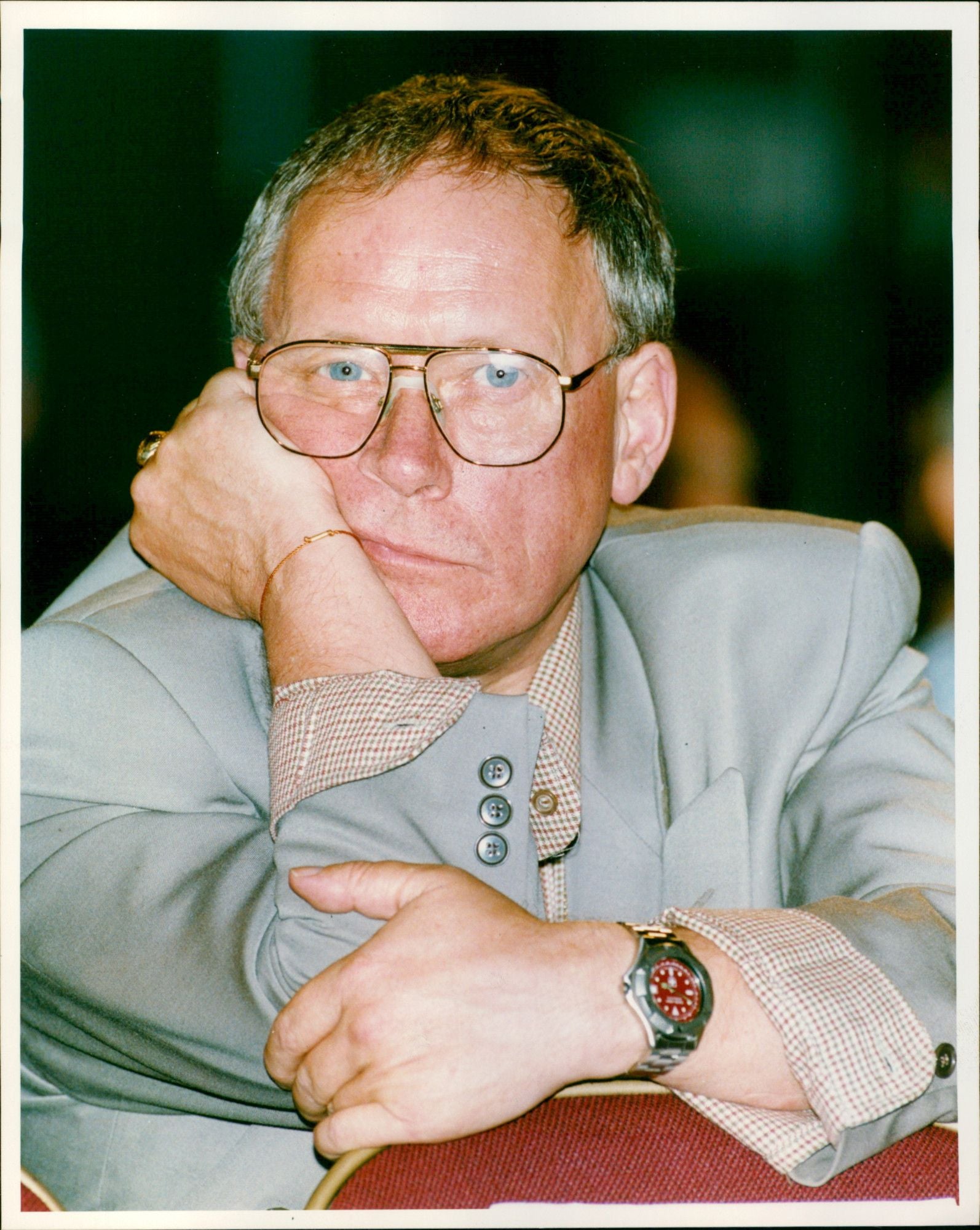 Frank Cook MP poses for a photo in Stockton, England. - Vintage Photog