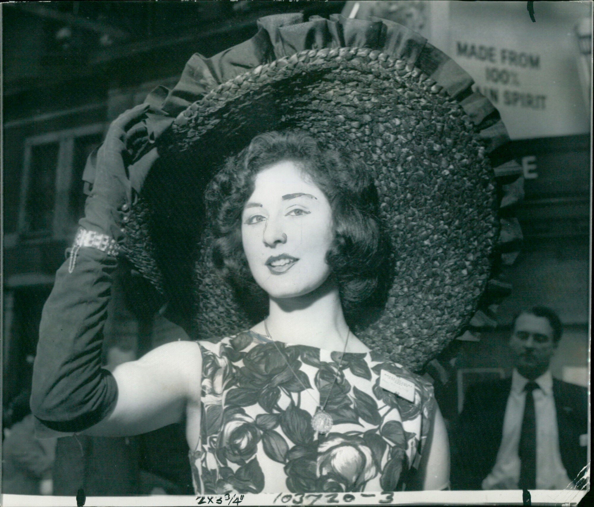 Miss Felicity Croft wearing a sombrero-style hat for Ascot. - Vintage