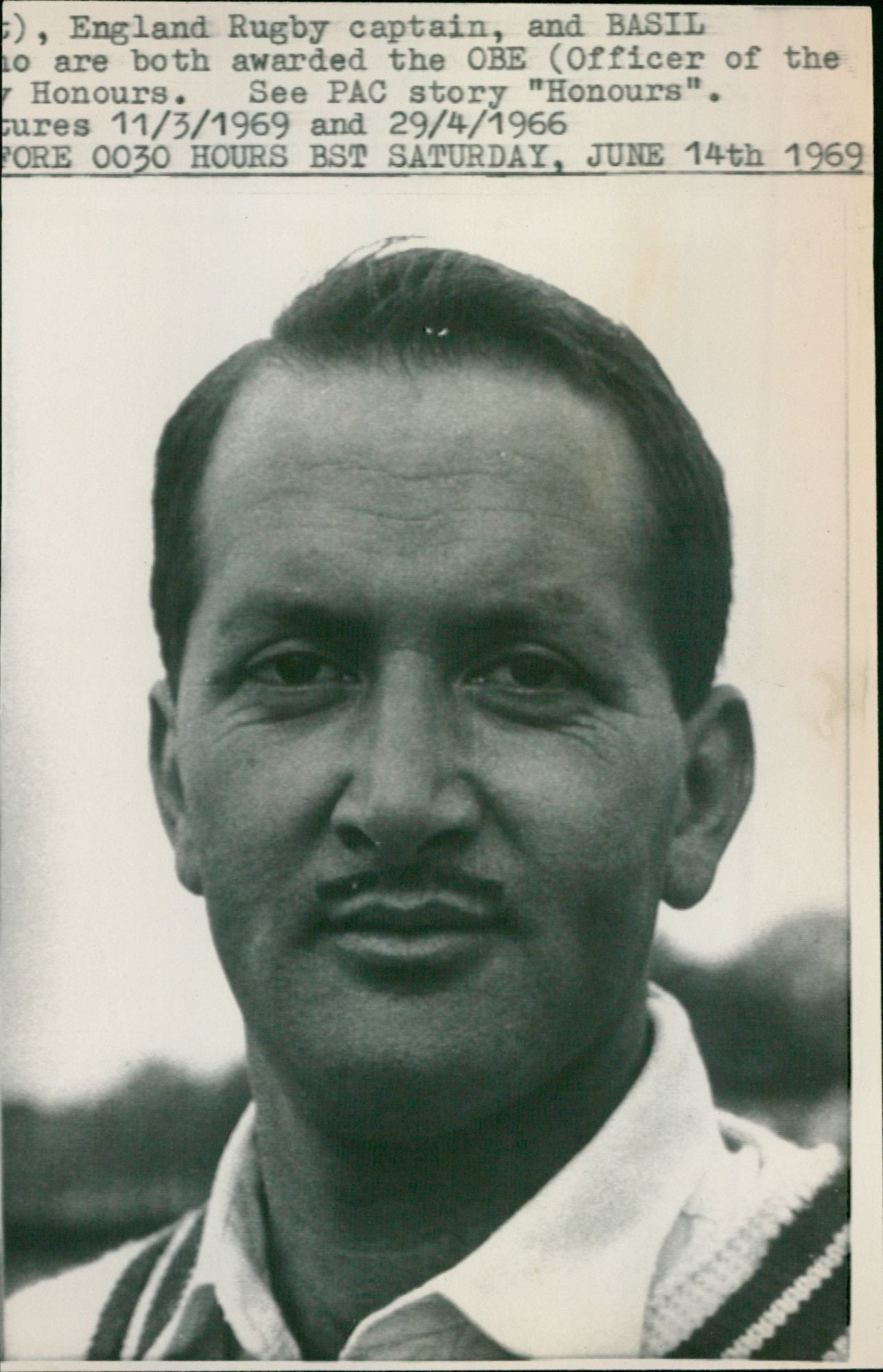 England cricket captain Basil d’Oliveira receives the Officer of the B