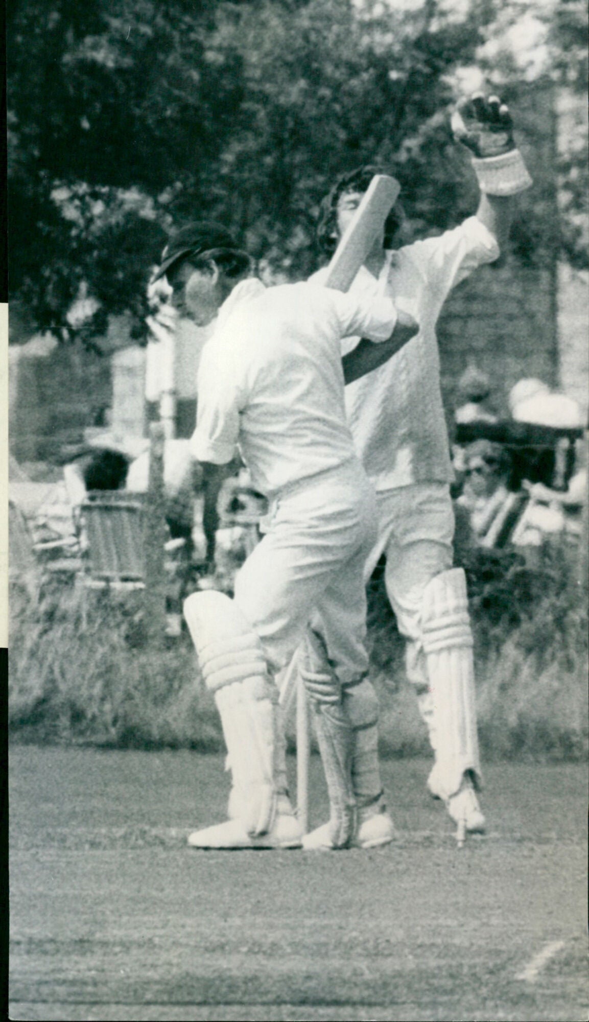 Len Baker of Thame is bowled out by Fraser Morgan of Abingdon in a cri