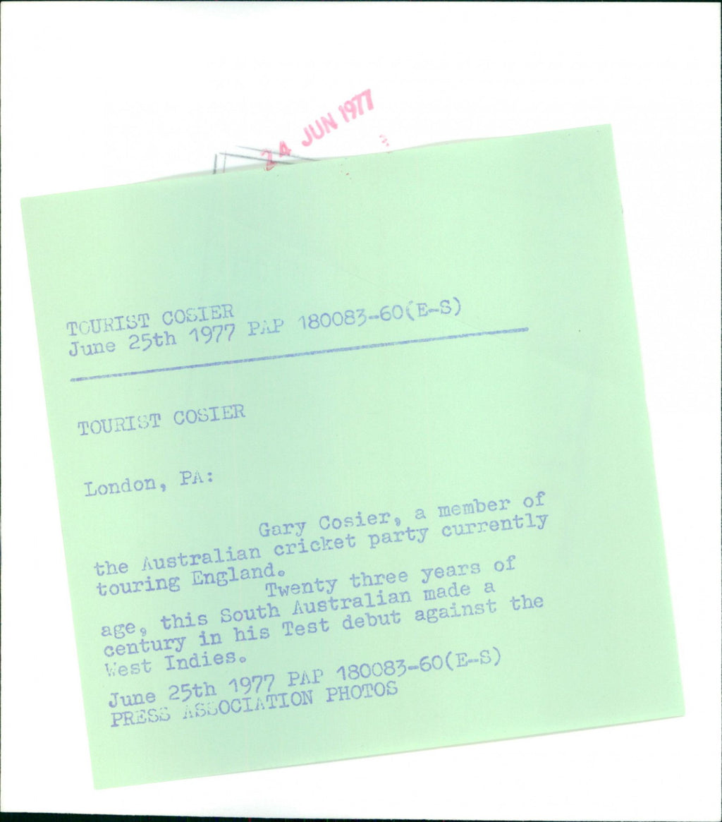 Gary Cosier of the Australian cricket party celebrates a century in hi