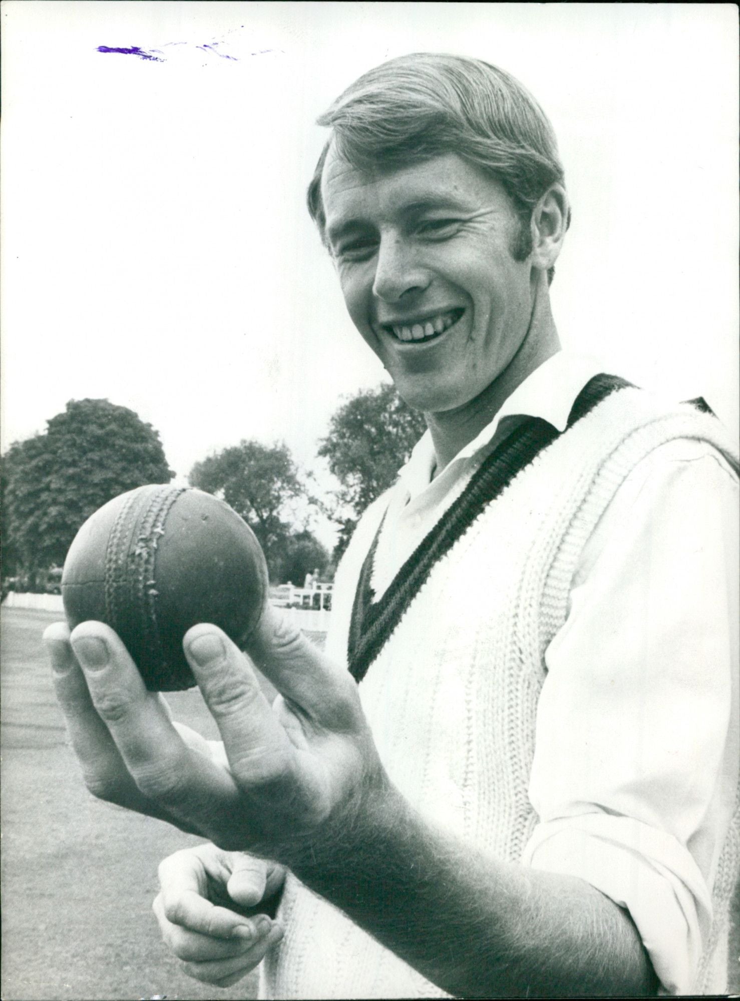 Cricketer Peter Lever of Lancashire C.C.C. prepares for a game at Tren