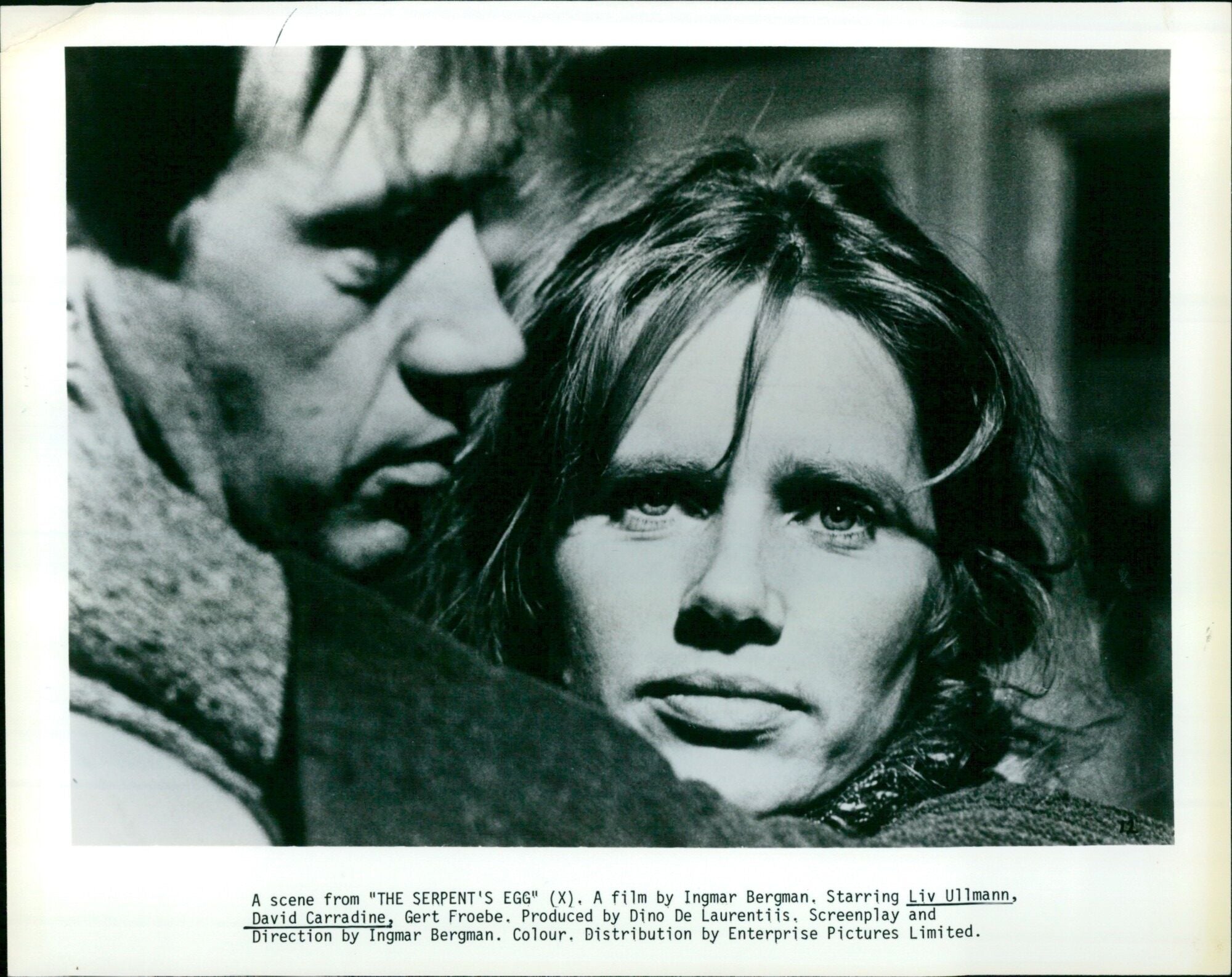 Actors David Carradine and Liv Ullmann in a scene from the movie "The