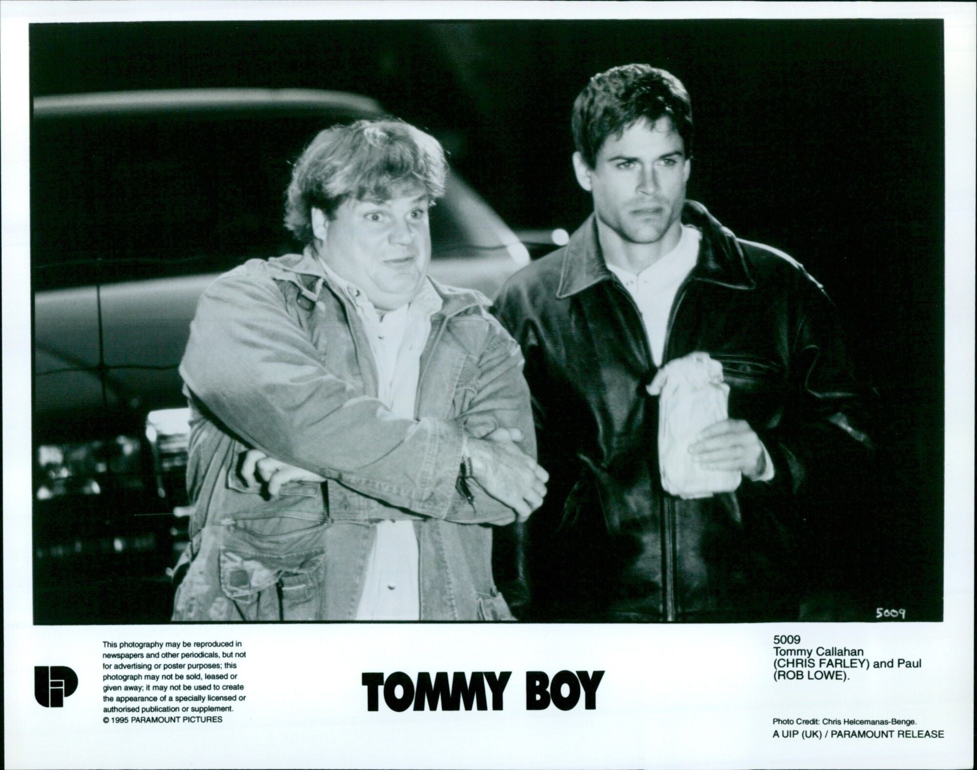 Chris Farley and Rob Lowe in a scene from the 1995 movie "Tommy Boy".