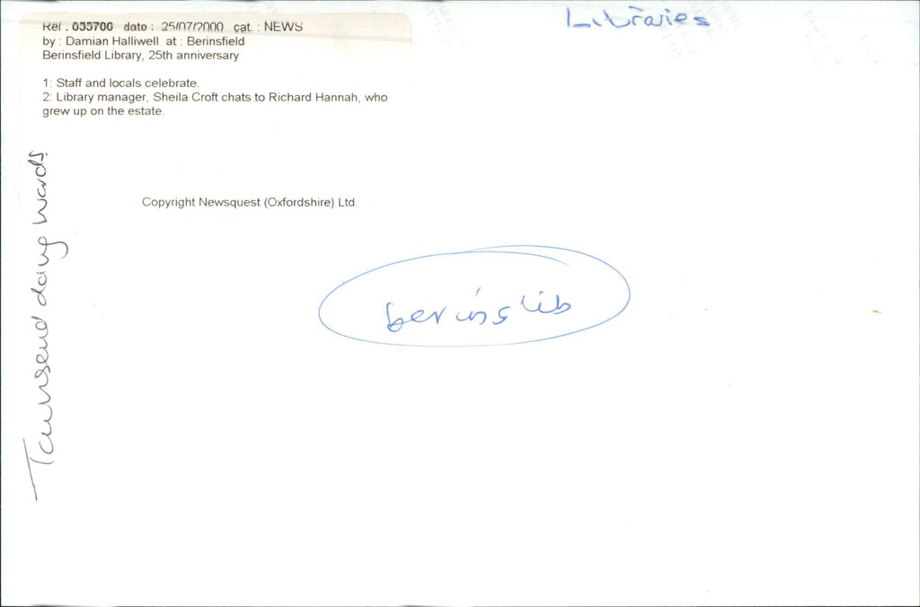 Celebrating 25 years of Berinsfield Library in Oxfordshire. - Vintage