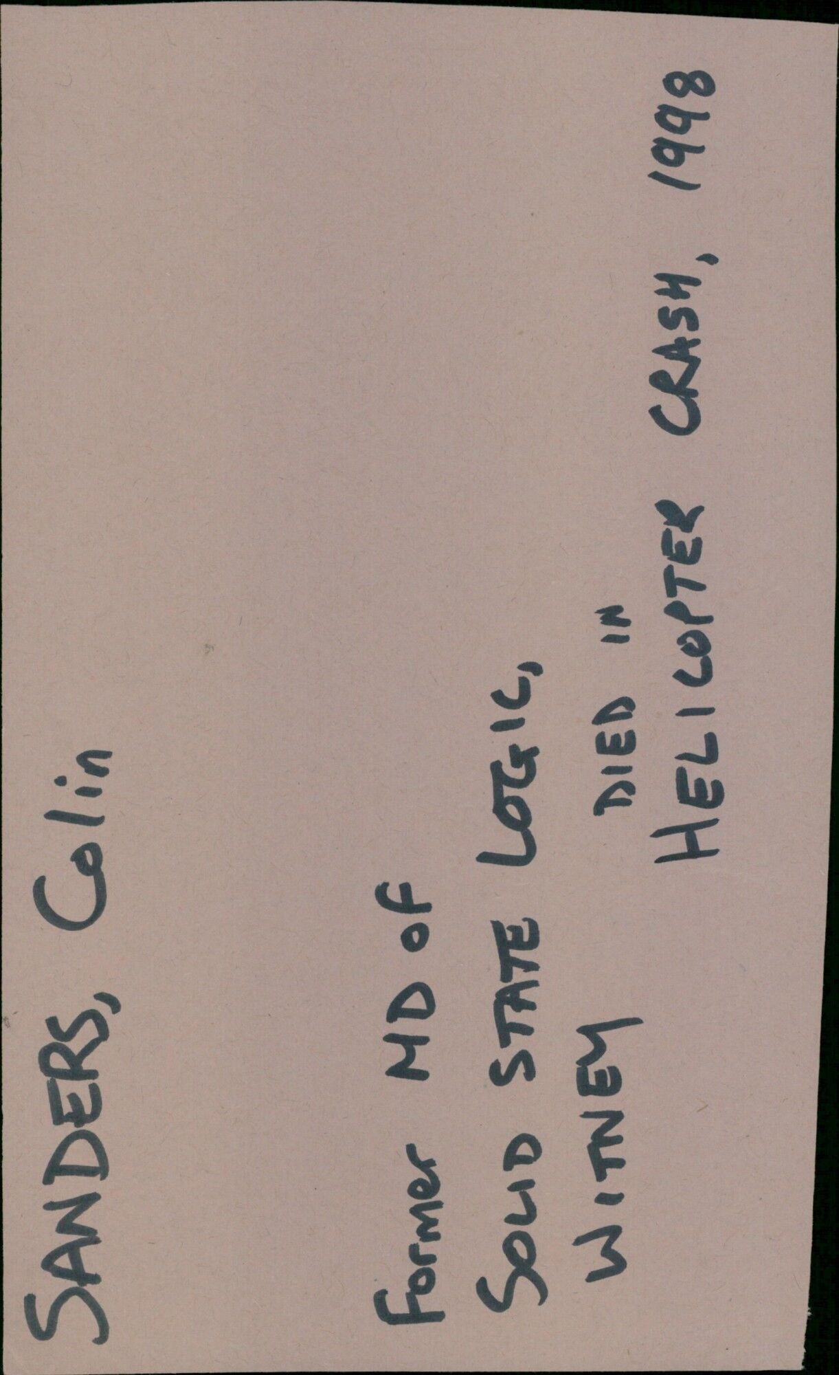 Colin Sanders, former MD of Solid State Logic, died in a helicopter cr