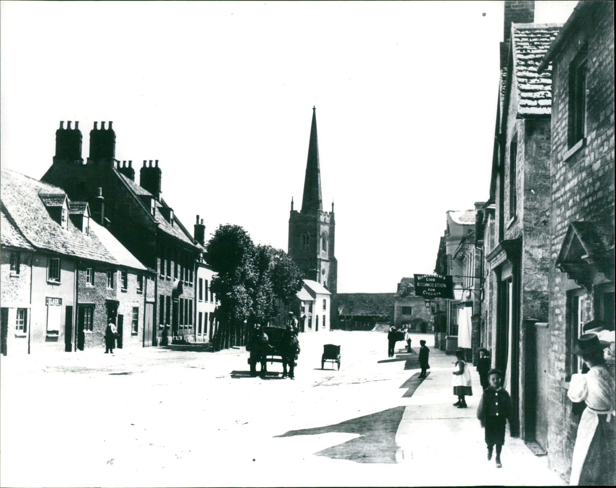 People walking along Lechlade High Street in 1895. - Vintage Photograp