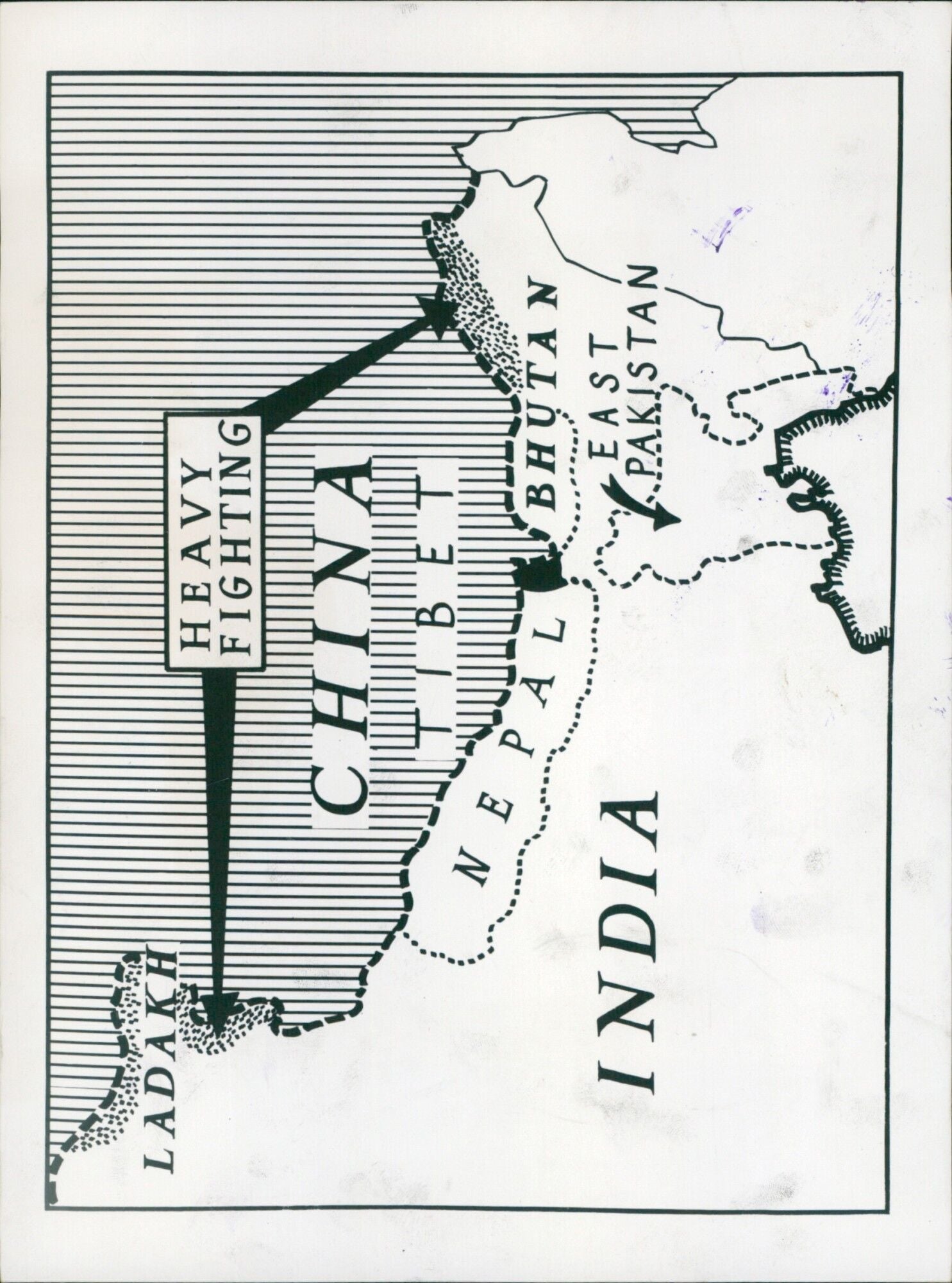 A map showing the two areas along the Himalayan border where Indian an