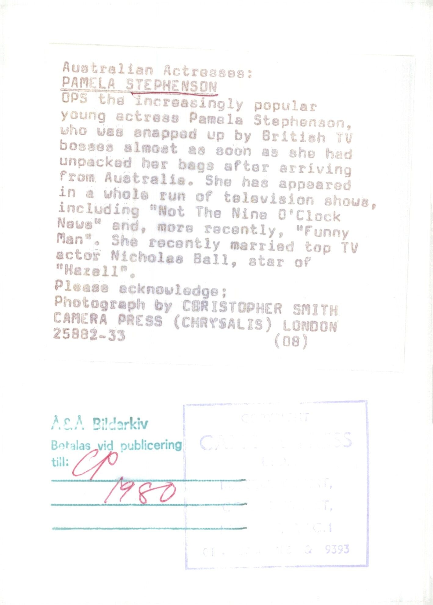 British actor Nicholas Ball and Australian actress Pamela Stephenson,