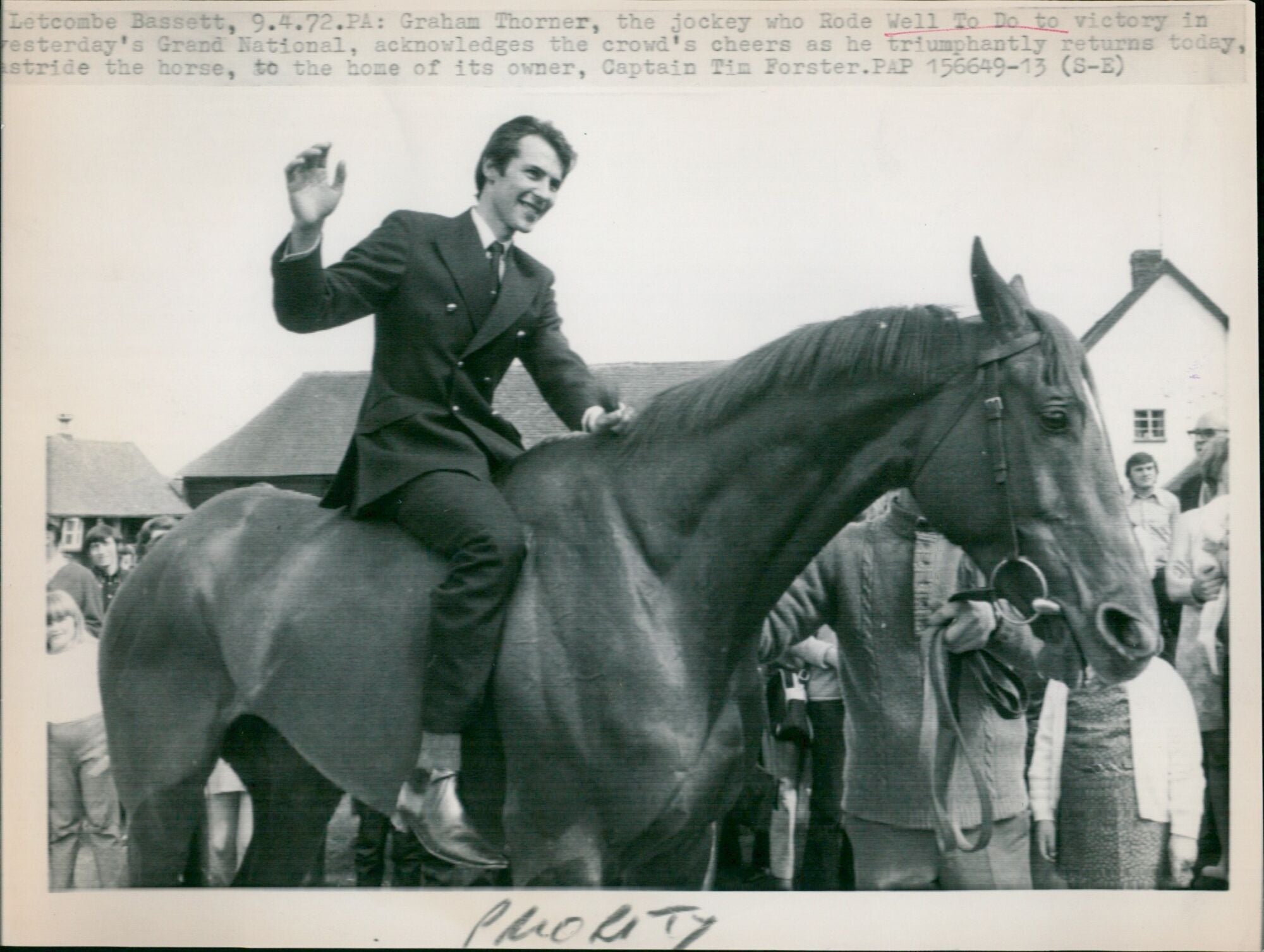 Jockey Graham Thorner returns to the home of his horse's owner after w