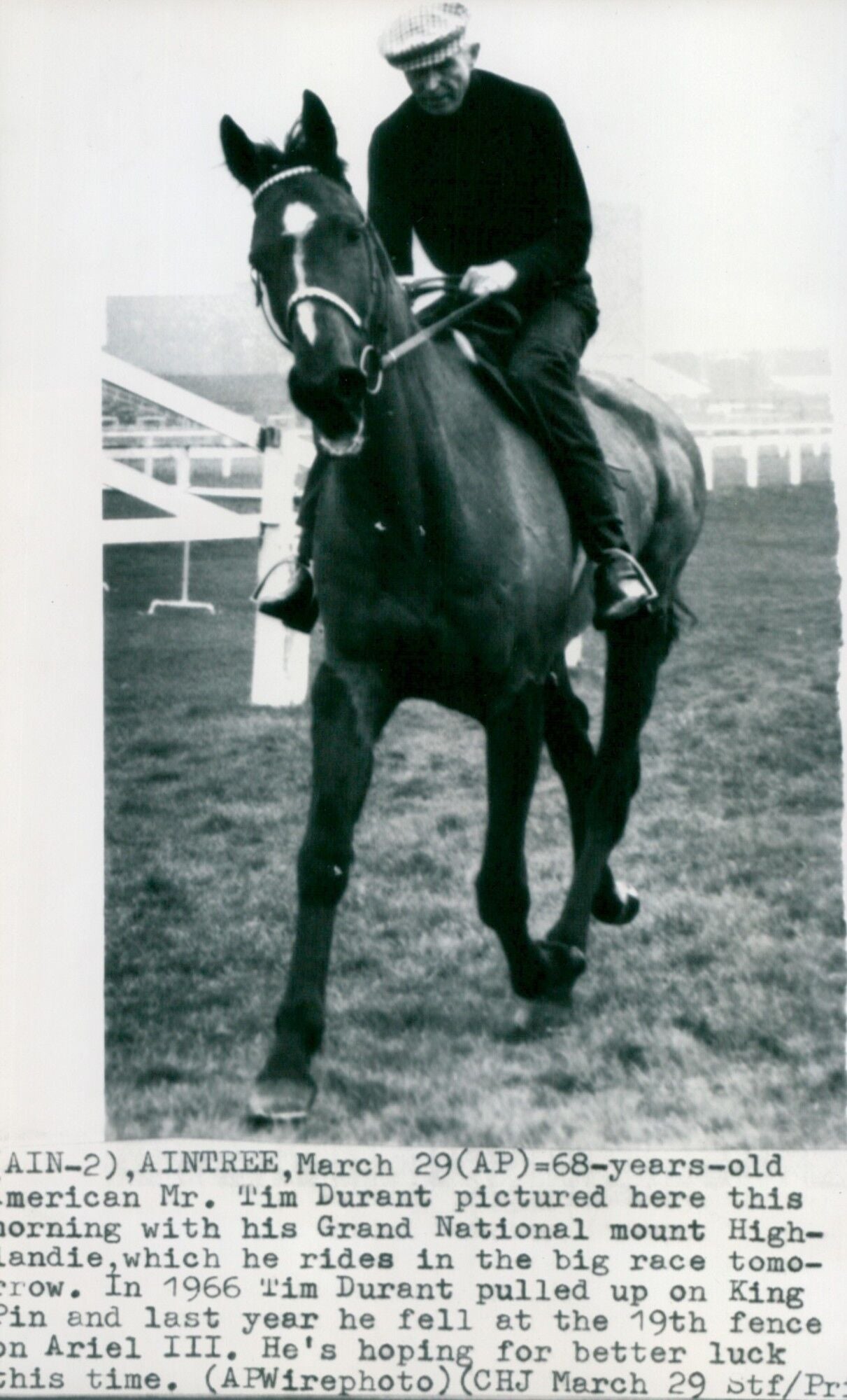 68-year-old American jockey Mr. Tim Durant pictured with his Grand Nat