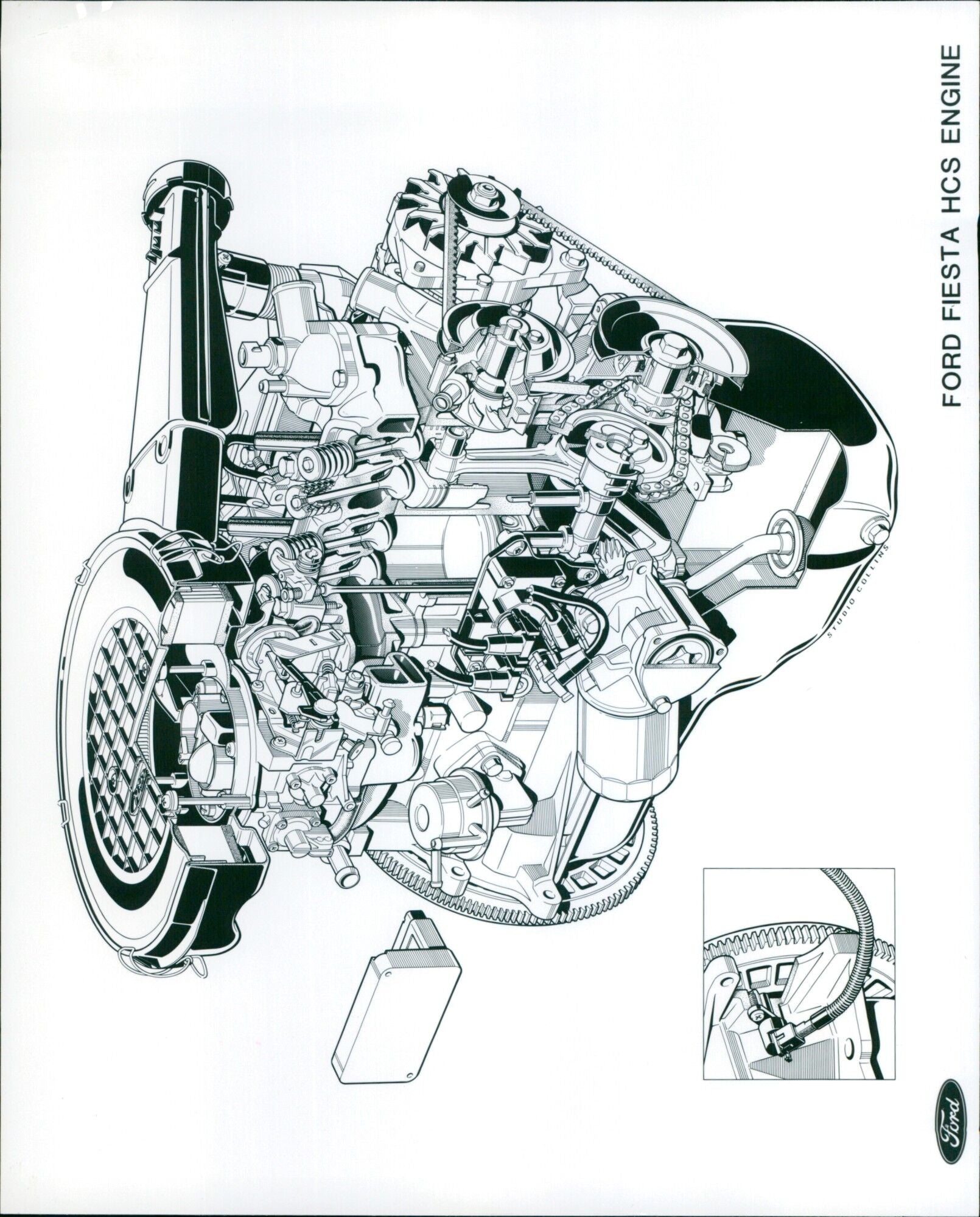 Ford unveils its new Ford Fiesta HCS engine. - Vintage Photograph