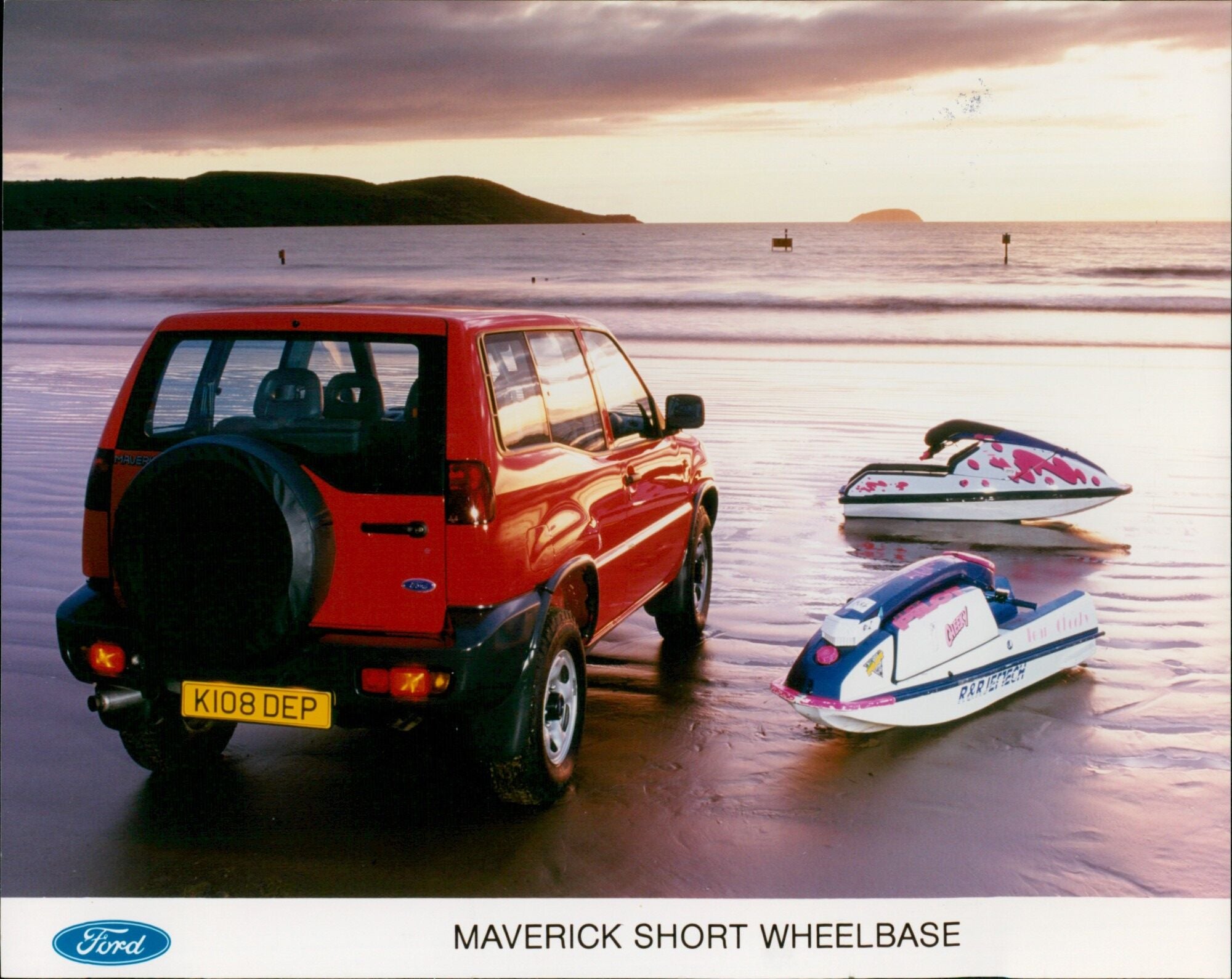 A Ford Maverick short-wheelbase car being driven on the beach in Oxfor