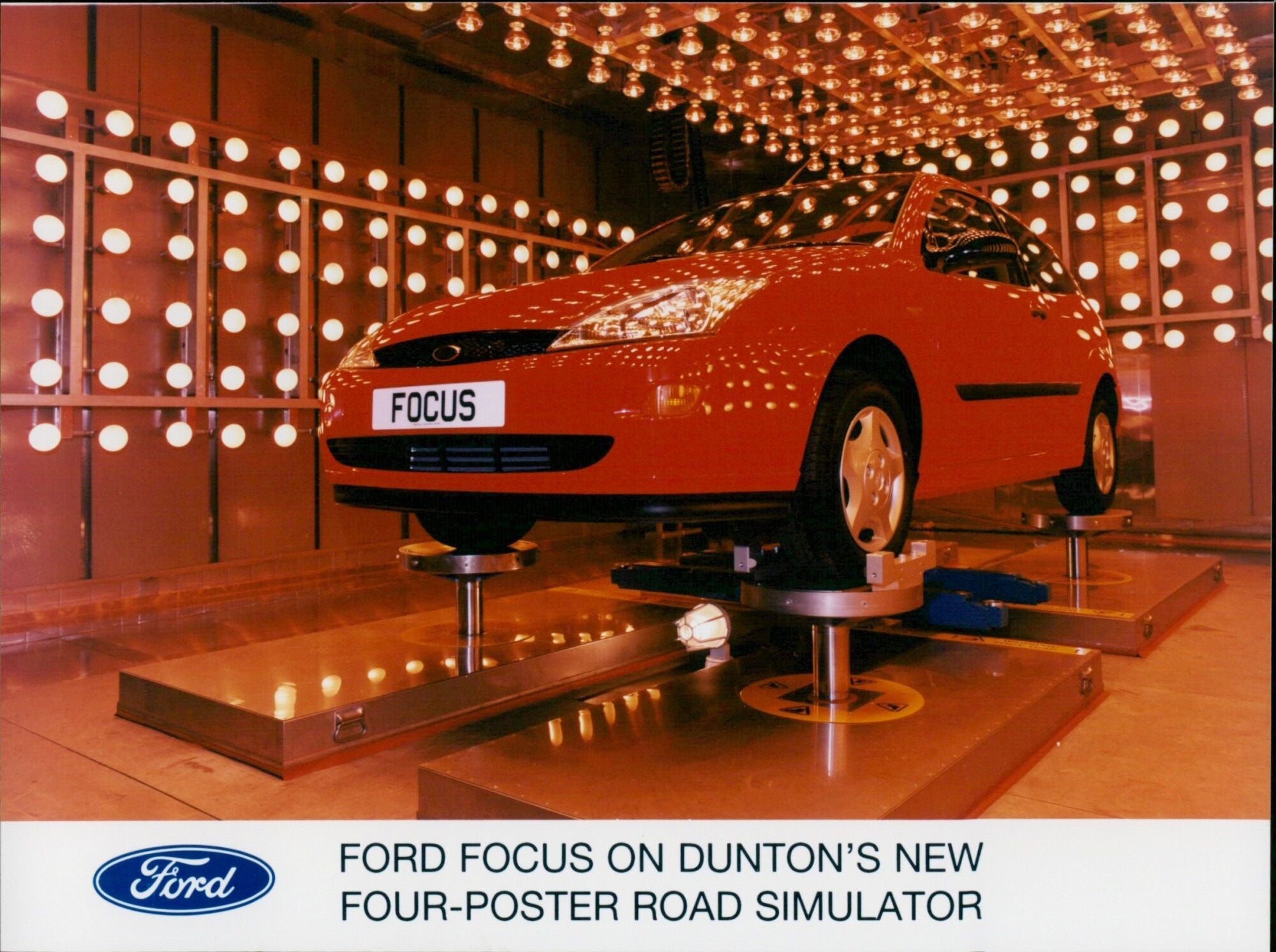 Ford testing their Focus model on Dunton's new four-poster road simula