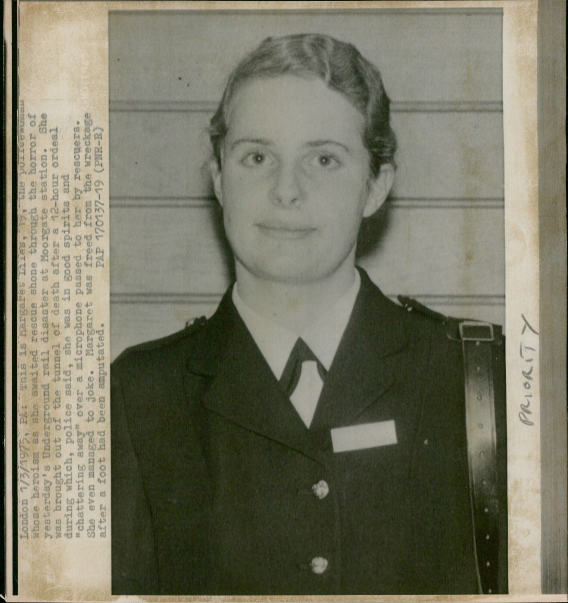 Policewoman Margaret Liles, 19, is freed from the wreckage of the Moor