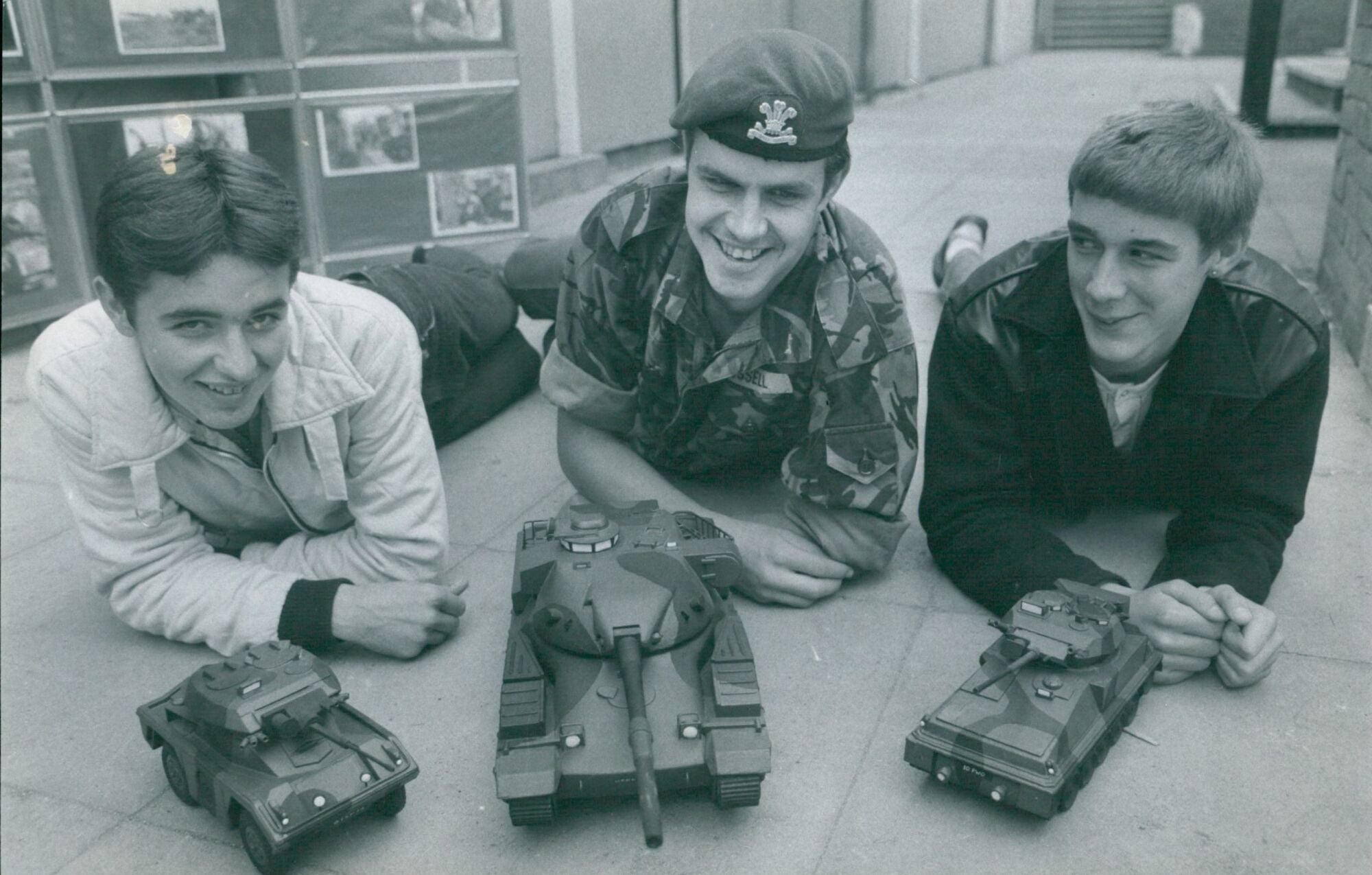 Fifteen-year-olds Richard Peverell and Michael Huggins inspect scaled-